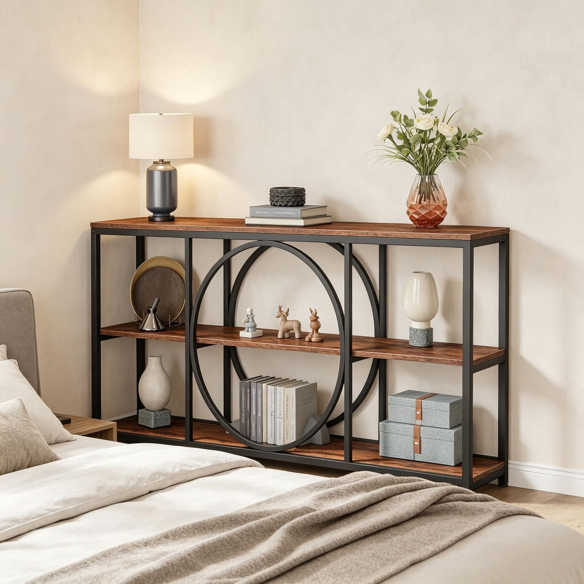 Console Table 70.9 Inch Sofa Table with 3 Tier Storage Shelves Narrow ...