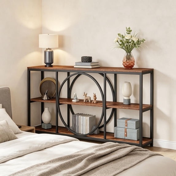Console Table 70.9 Inch Sofa Table with 3 Tier Storage Shelves Narrow ...