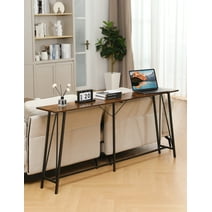 DecorTech Industrial Rectangular Wood Console Table with AC Power and ...