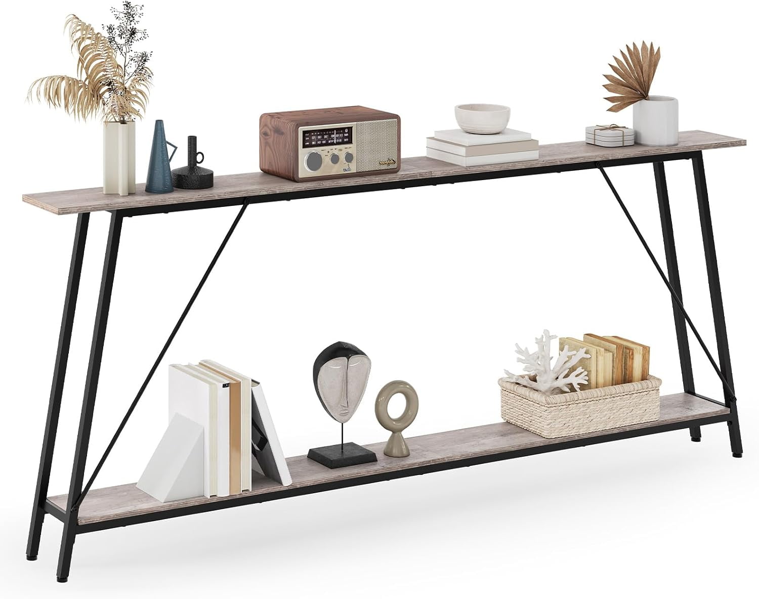 Console Table, 78.7" 2-Tier Sofa Tables, Narrow Entryway Table, Behind ...