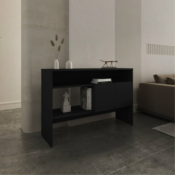 Console Table, Black, 2 Doors 3 Shelves / Functional and Compact for ...