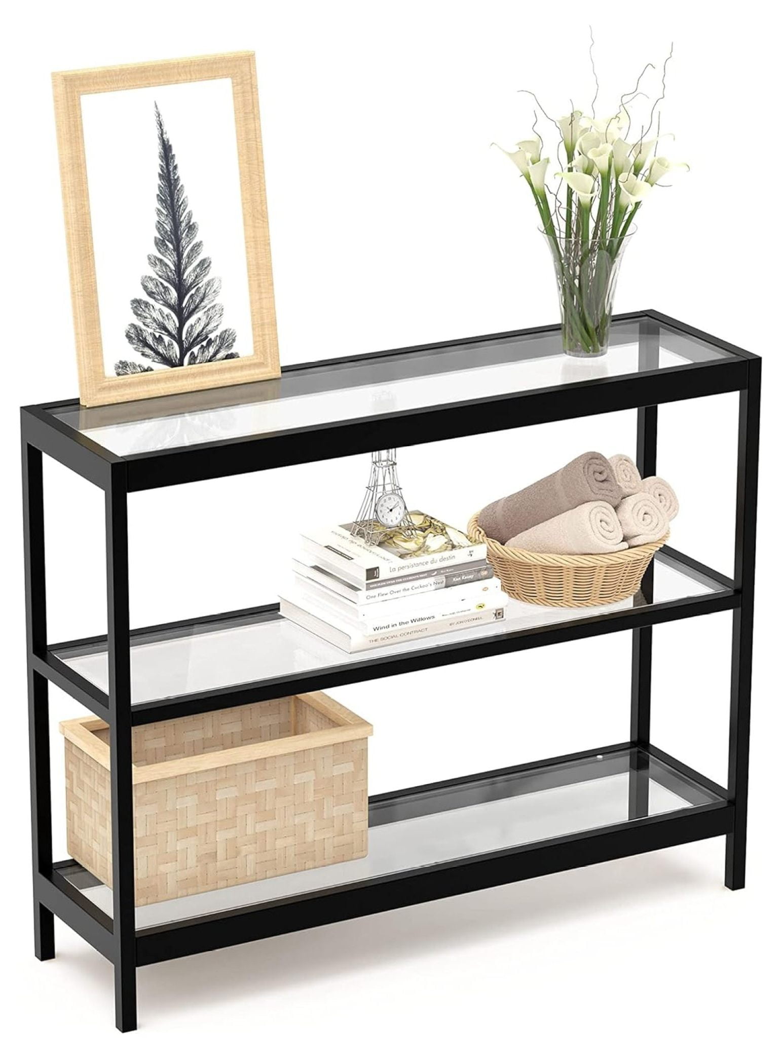 Console Table Black, 35" Entryway Table with 3 Tiers, Foyer Tables ...