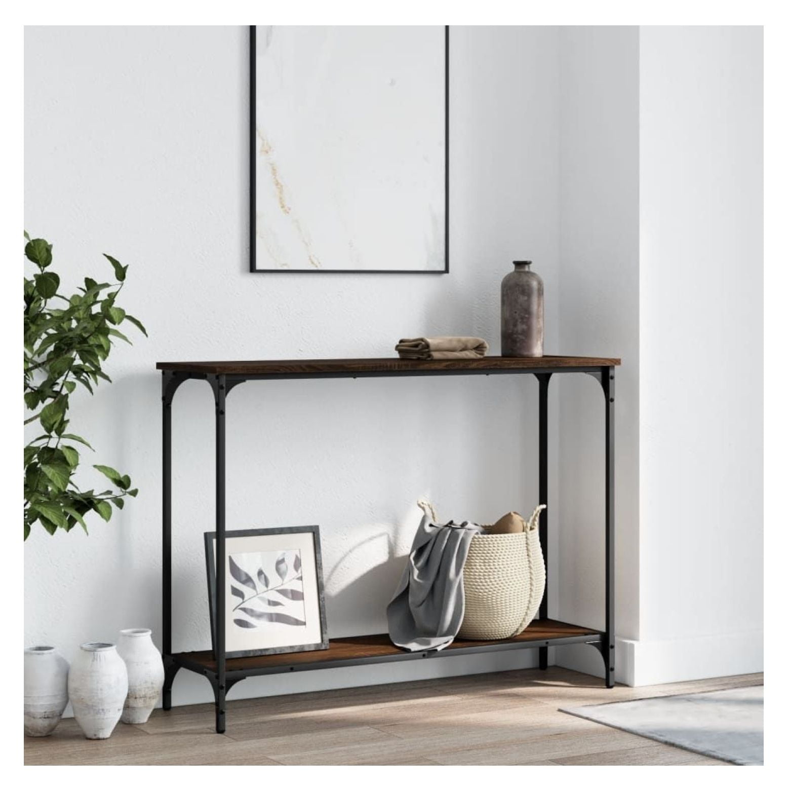 Console Table Brown Oak 39.8"x12"x29.5" Engineered Wood - Entryway ...