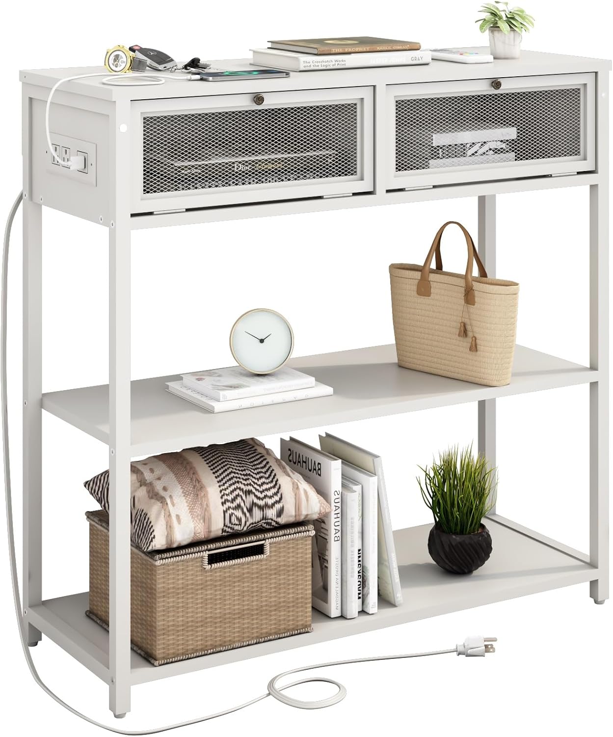 Console Table with Charging Station, 32'' Entryway Table with Doors ...