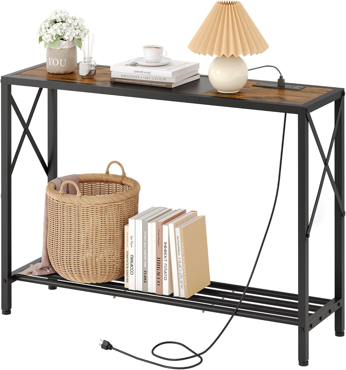 Console Table with Charging Station, 41.8" Entryway Table with Shelves ...