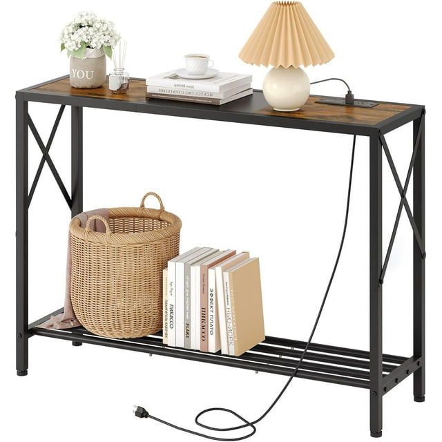 Console Table with Charging Station, 41.8" Entryway Table with Shelves ...