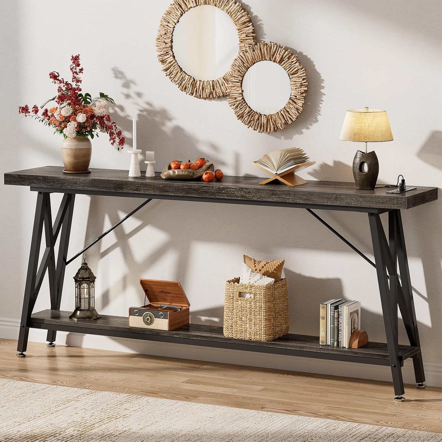 Console Table with Charging Station 70.9 Inch Extra Long Sofa Table ...
