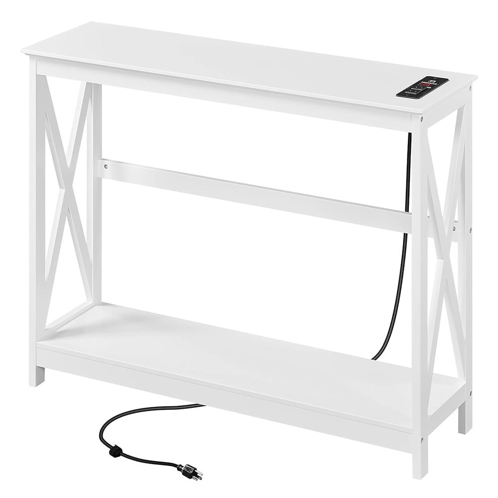 Console Table, Wood Sofa Accent Table with Charging Station, End Table ...