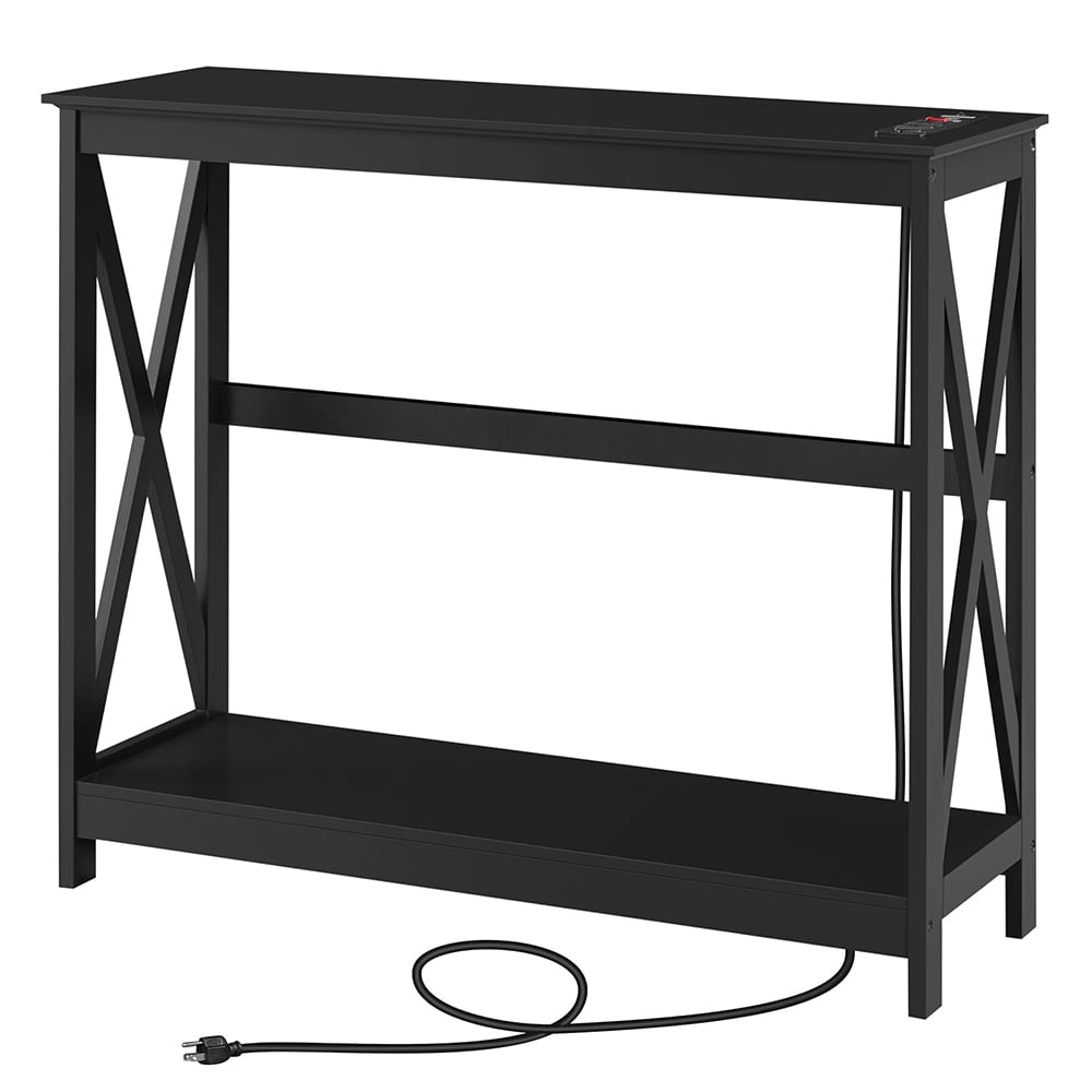 Console Table, Wood Sofa Accent Table with Charging Station, End Table ...