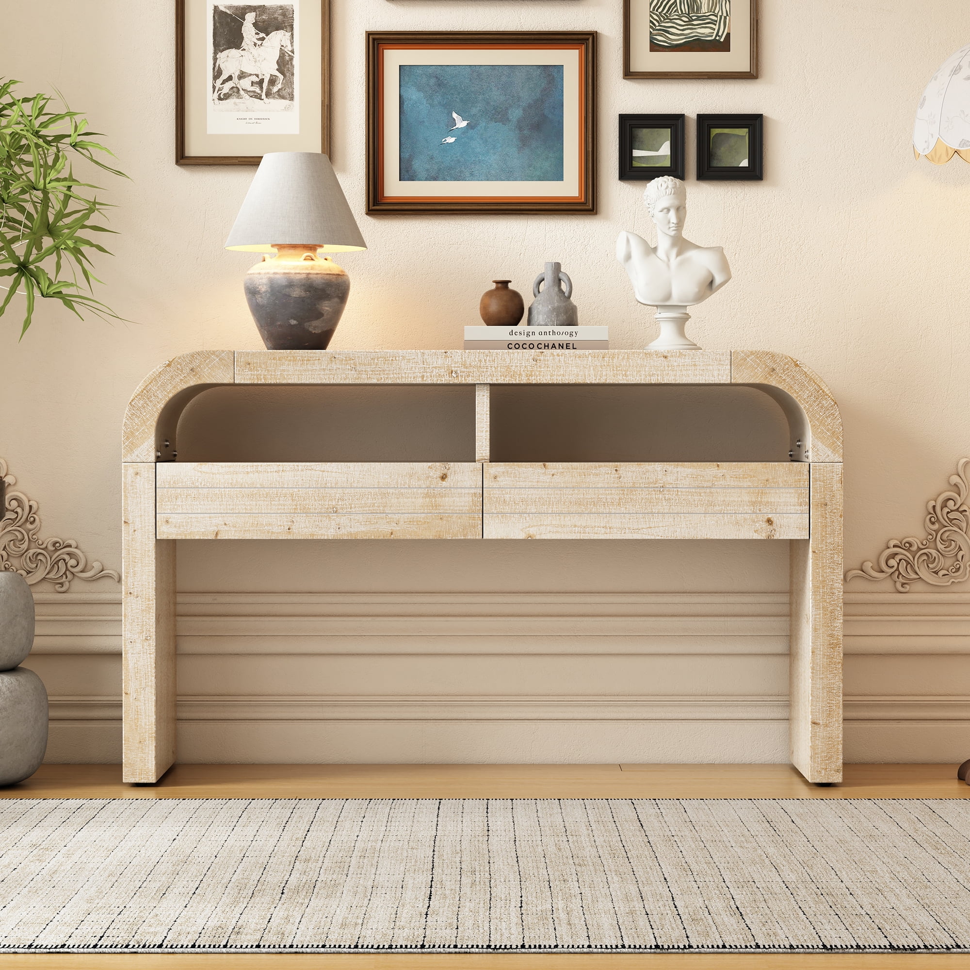 Console Table, Curved Design Wooden Sofa Table, Entryway Table With 2 ...