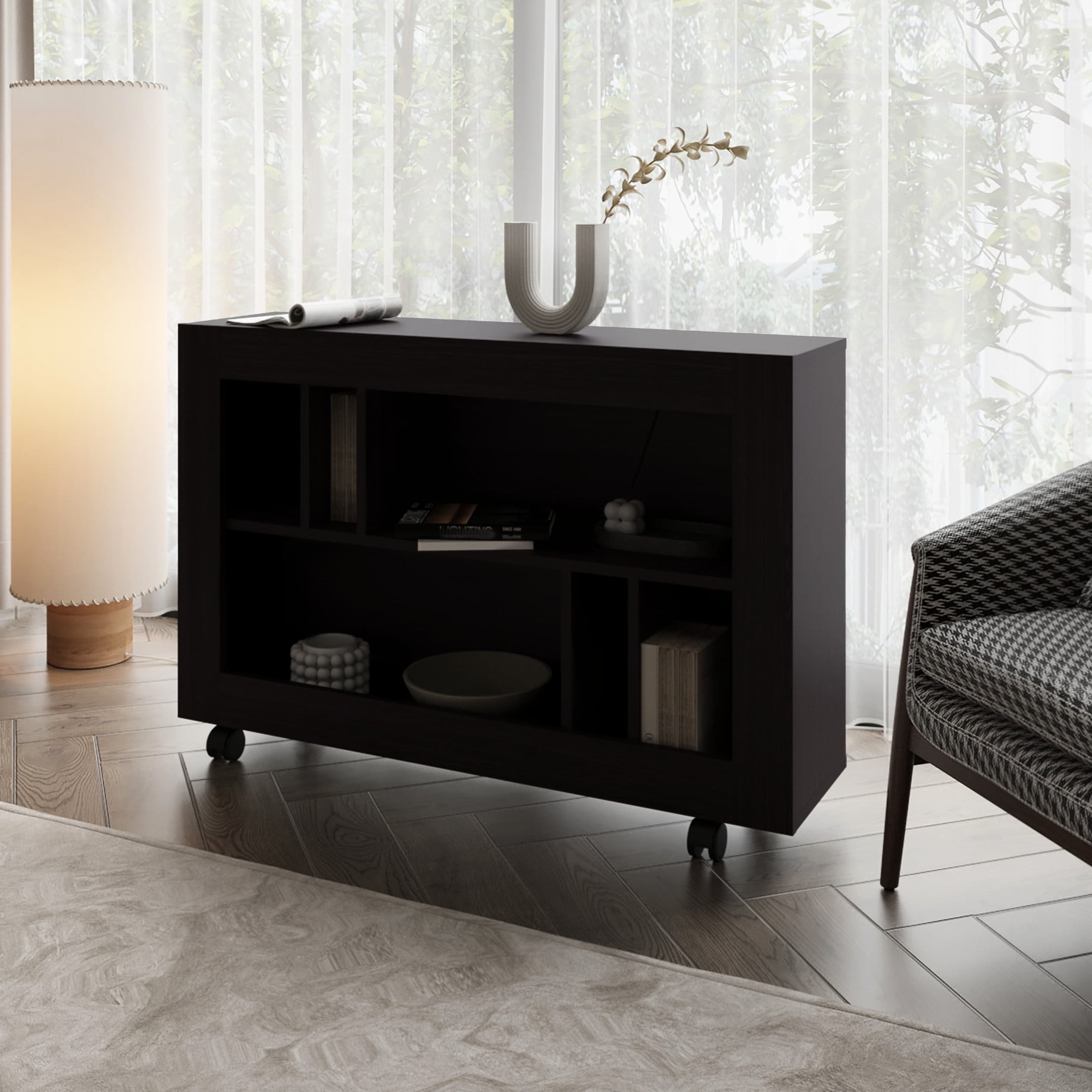 Console Table | Display Books & Essentials with Open Compartments | Melamine Surface Resists ...