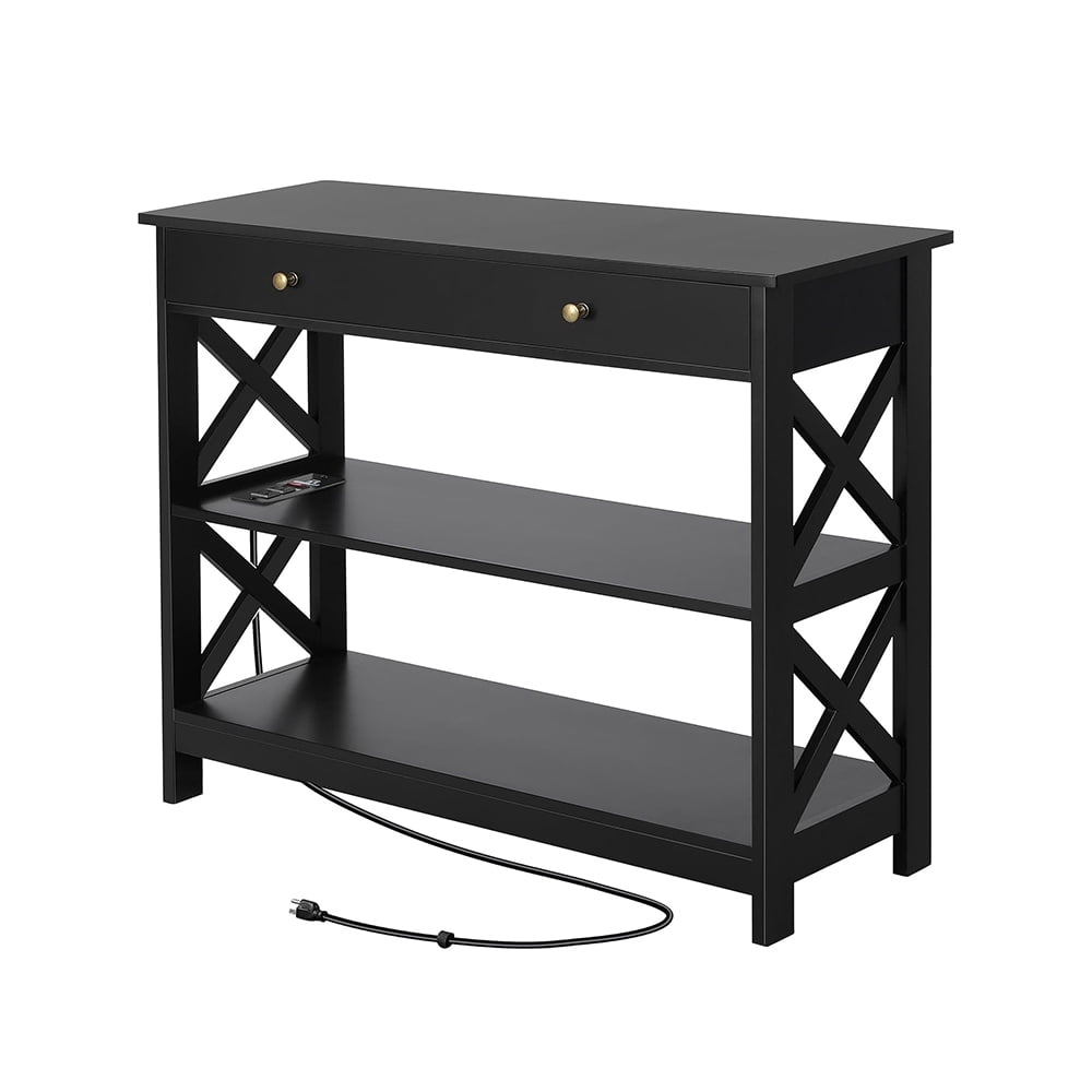 Console Table with Drawer, 39.5" Entryway Table with Storage Shelves ...