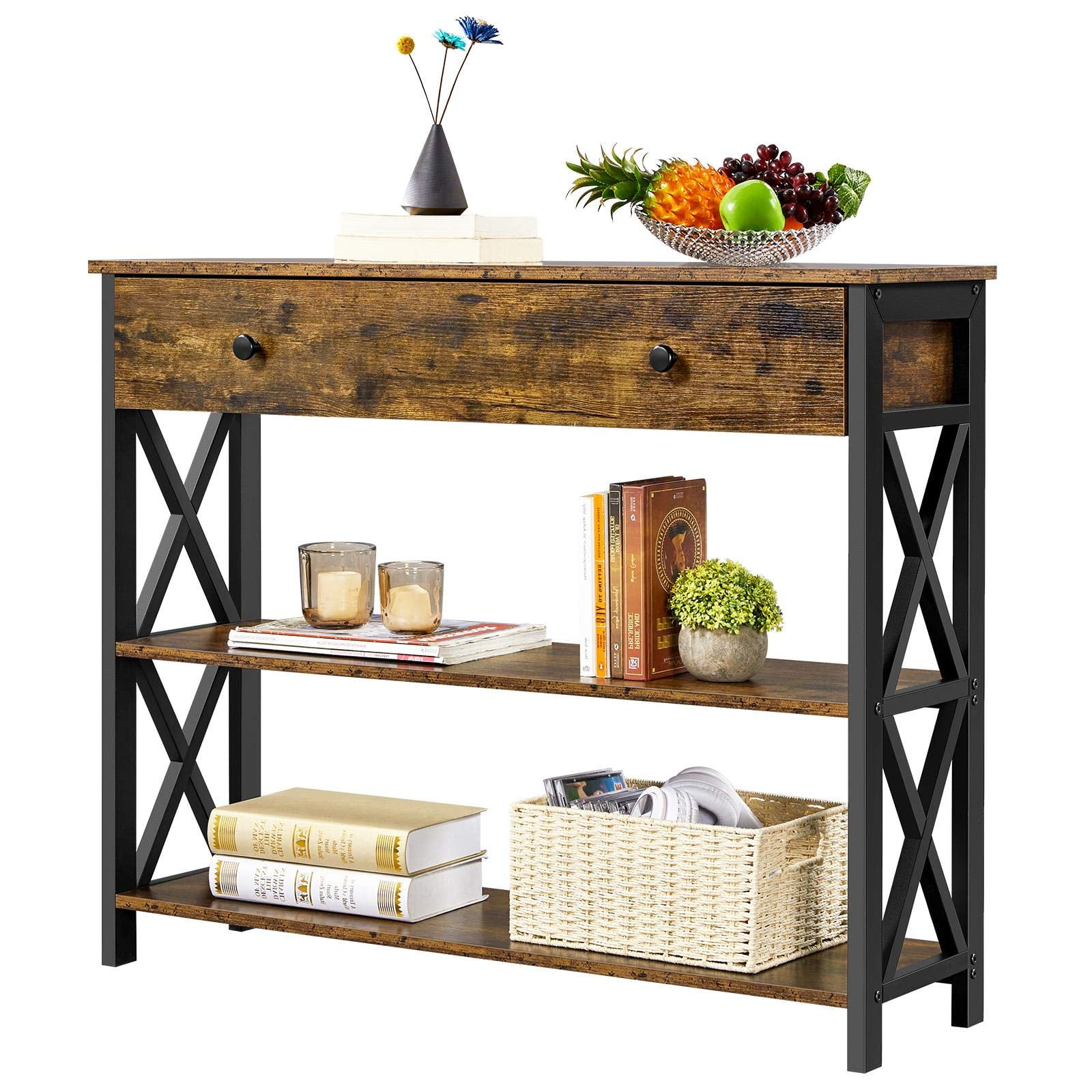 Console Table with Drawer, Entryway Table with 3 Tier Storage Shelves ...