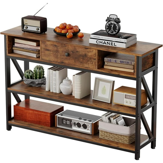 Console Table with Drawer Shelves, Entryway Table with 3 Tier Storage ...