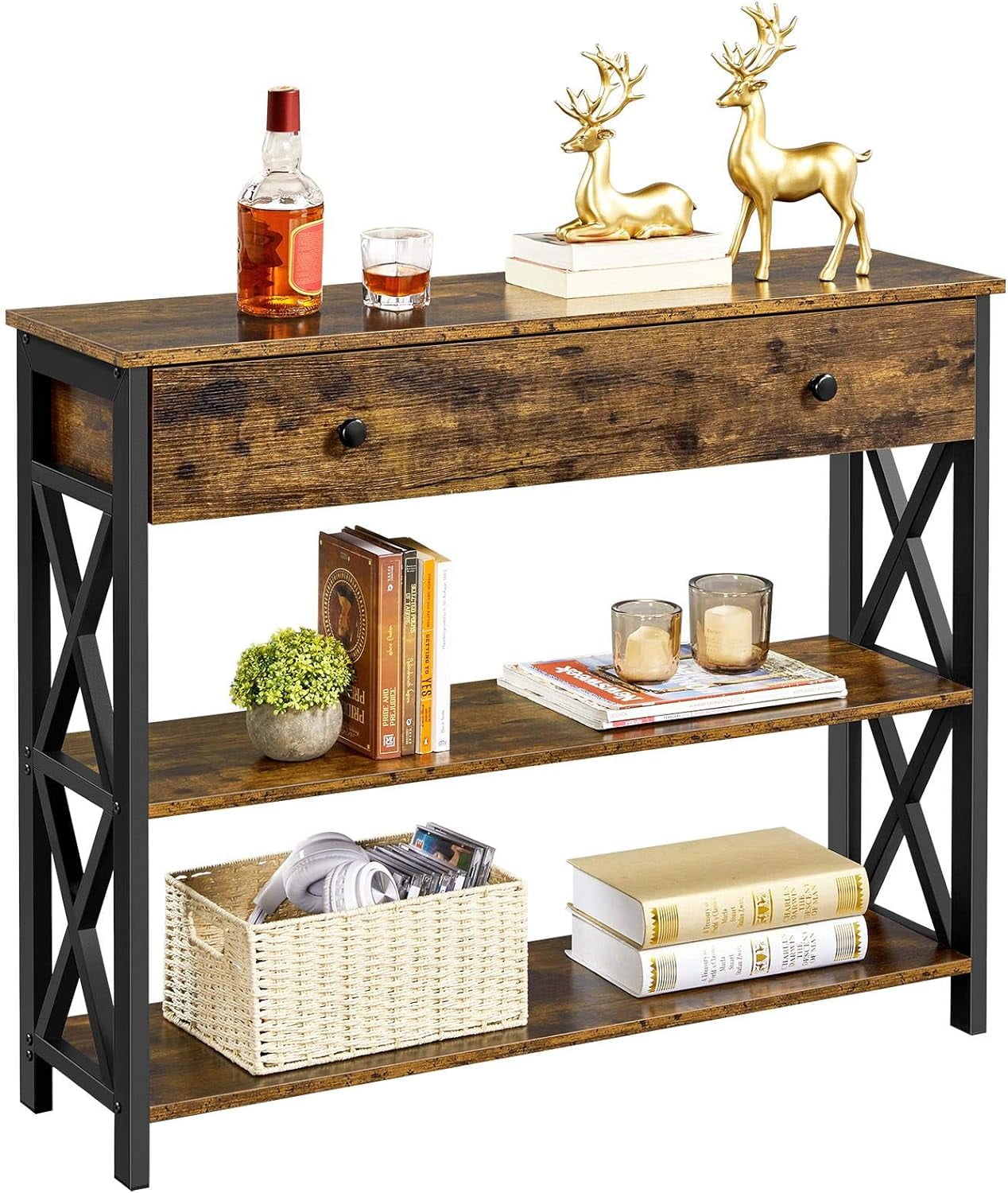 NEXPYUN Console Table with Drawer, Sofa Table with Storage Shelves, 39. ...