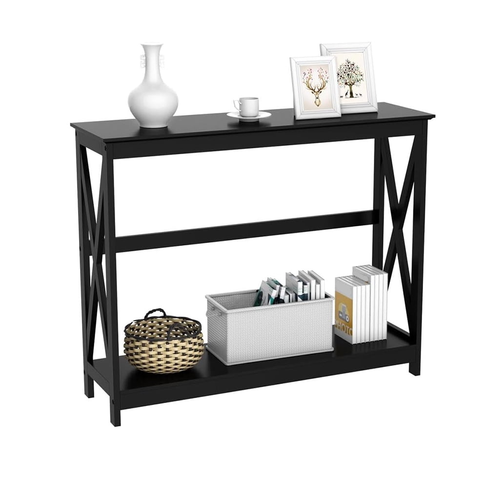 Console Table for Entryway, 2 Tier Rustic Entryway Table Bookshelf with ...