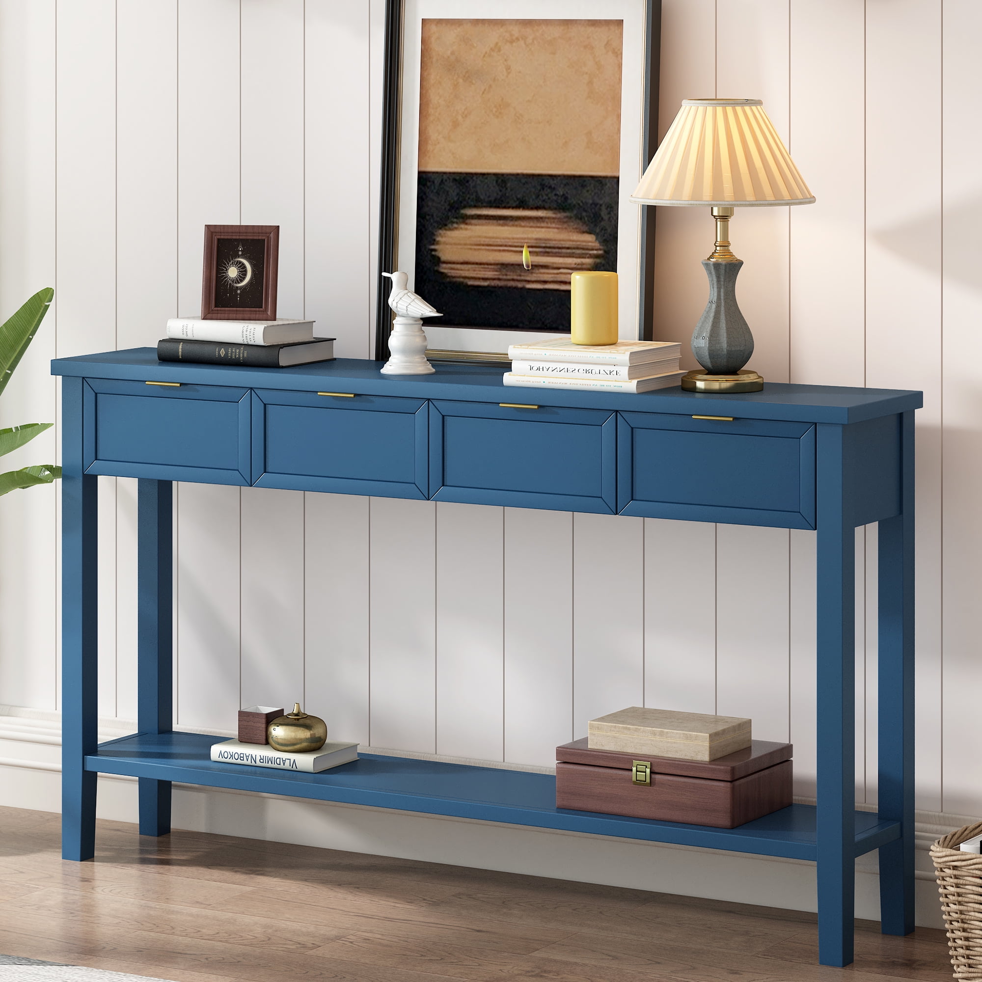 Console Table, Entryway Table With 4 Drawers & Bottom Storage Shelf ...