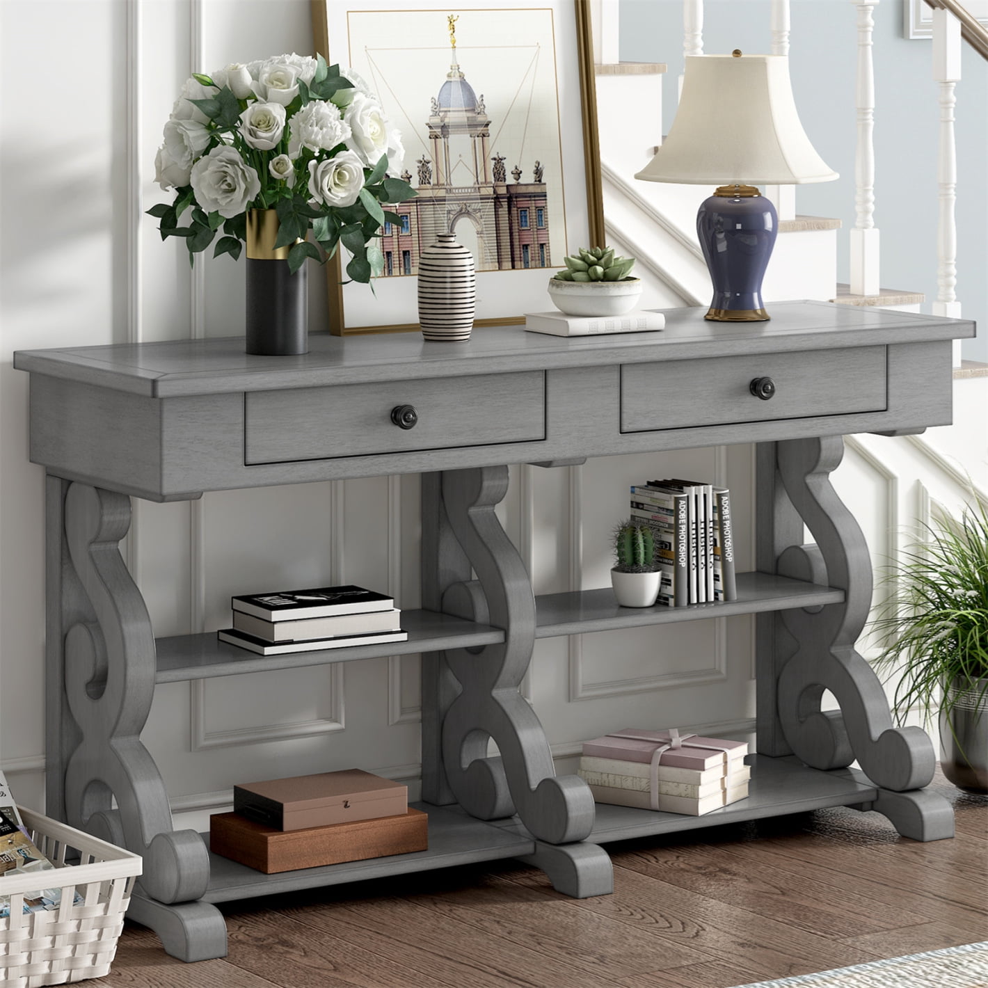 Console Table, Entryway Table with Open Shelves and Drawers for ...