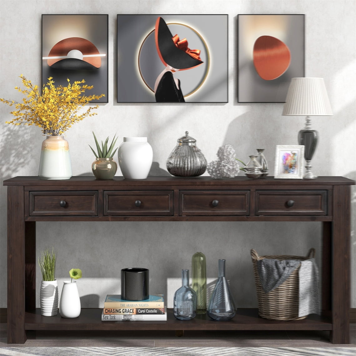Console Table, Entryway Table with Storage Drawers and Bottom Shelf ...