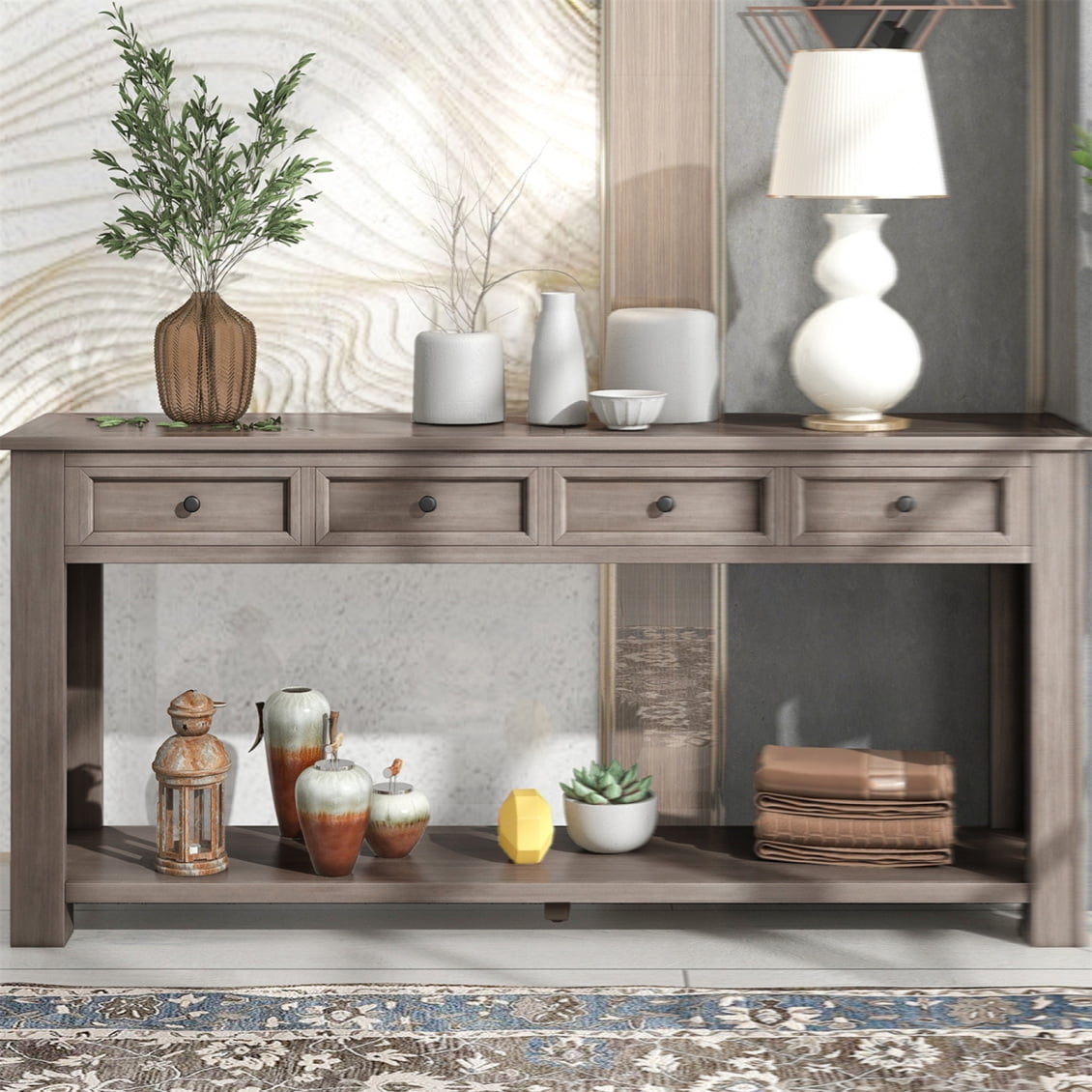 Console Table, Entryway Table with Storage Drawers and Bottom Shelf, Classic Accent Sofa Table ...