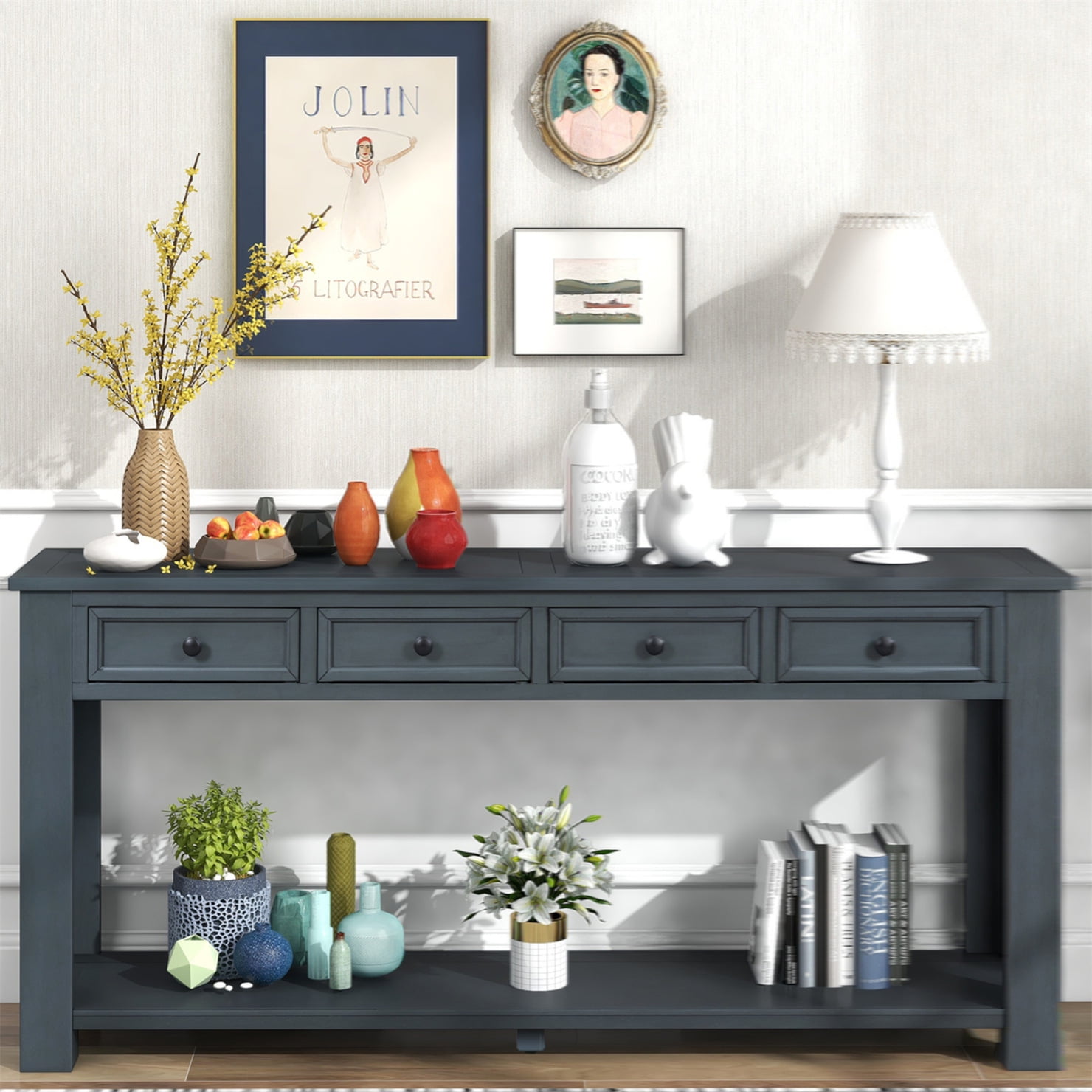 Console Table, Entryway Table with Storage Drawers and Bottom Shelf ...