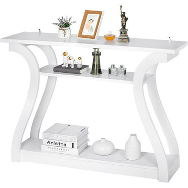 Ktaxon 3-Tier Wooden Console Table, 3 Drawers, Shelves, Retro Gray ...