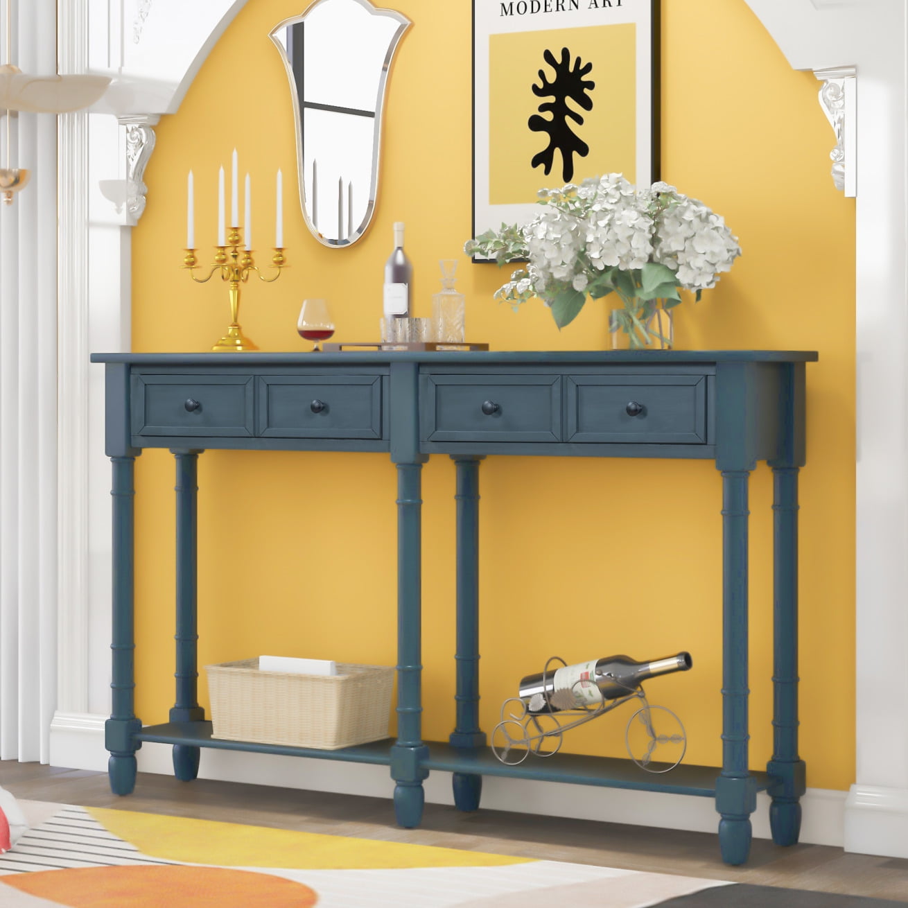 Console Table Entryway Table with Storage Drawers and Bottom Shelf for ...