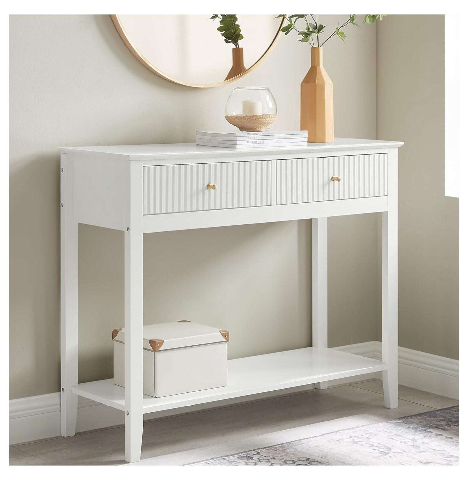 Console Table, Fluted Console Table Sofa Entryway Table with 2 Drawers ...