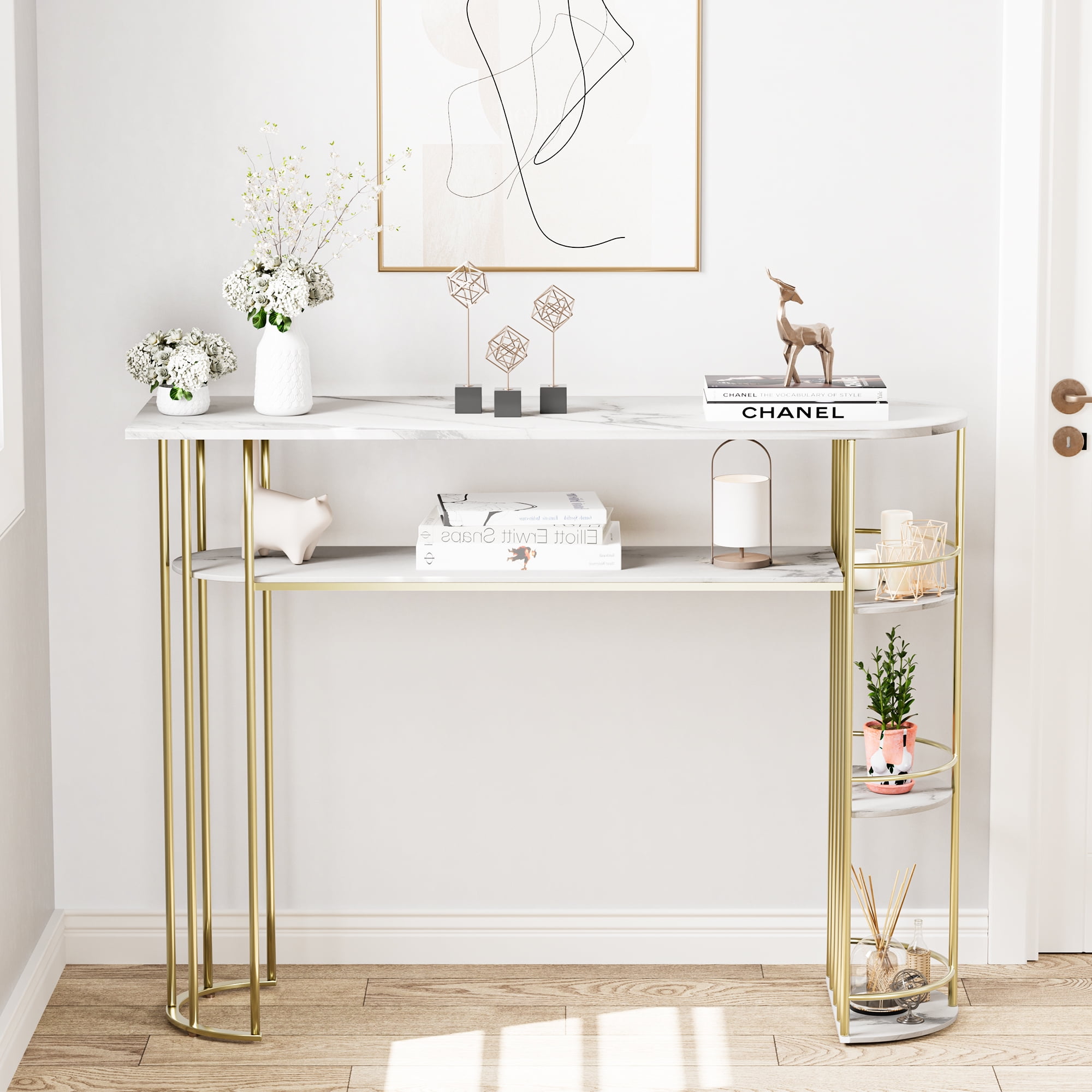 Console Table, Gold Sofa Tables Gold Narrow Entryway Table with Drawer ...