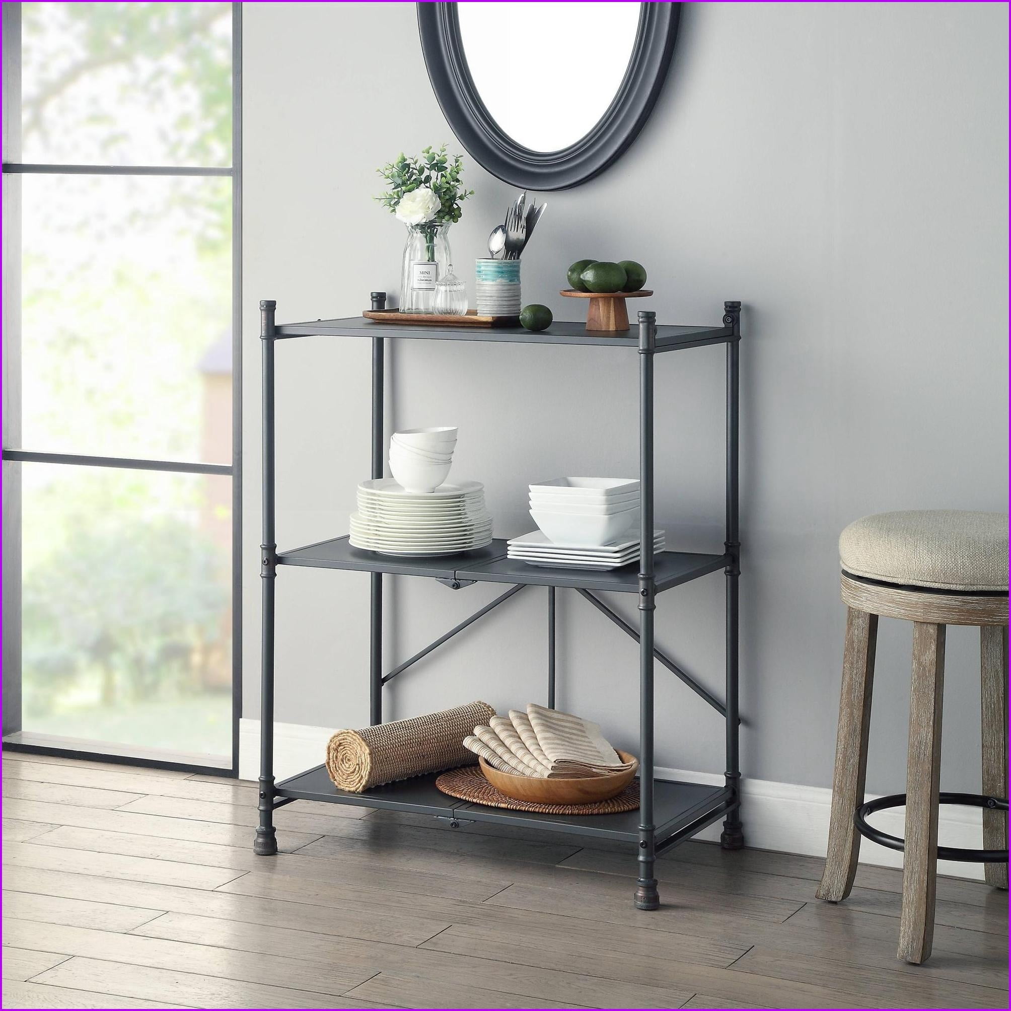 Console Table Industrial 3-Tier Foldable No Assembly Sandy Black Dark Bronze | Metal | Synthetic ...