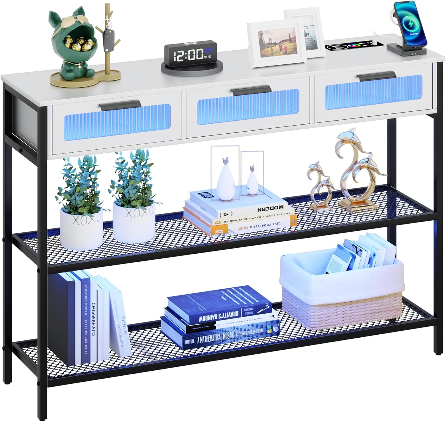 Console Table with LED Light, Entryway Table with Storage Drawers ...
