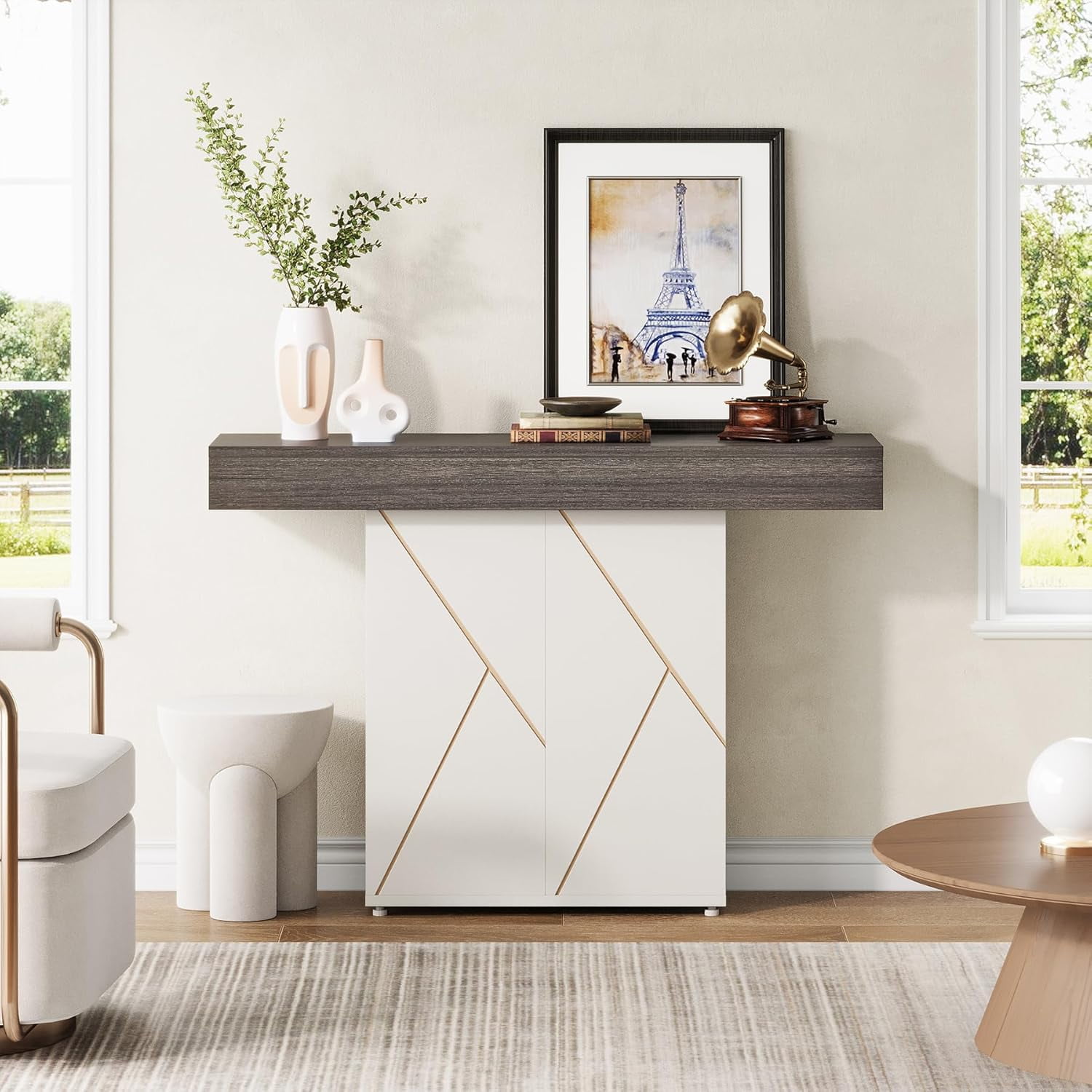 Console Table with LED Lights, 43" Country Rustic Entryway Table, Wood ...