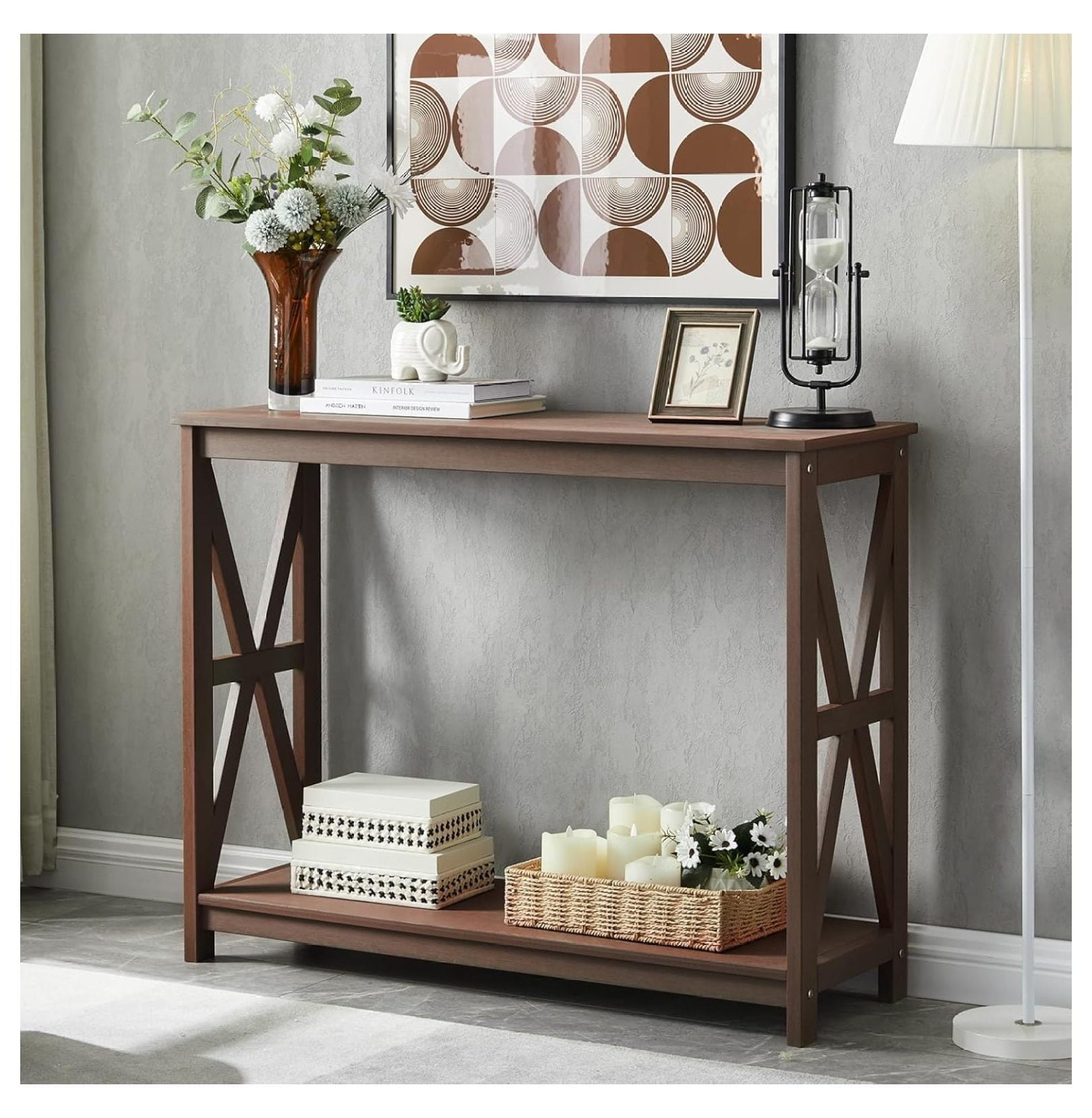 Console Table, Lumber Sofa Table with 2-Tier Shelves, Waterproof X ...