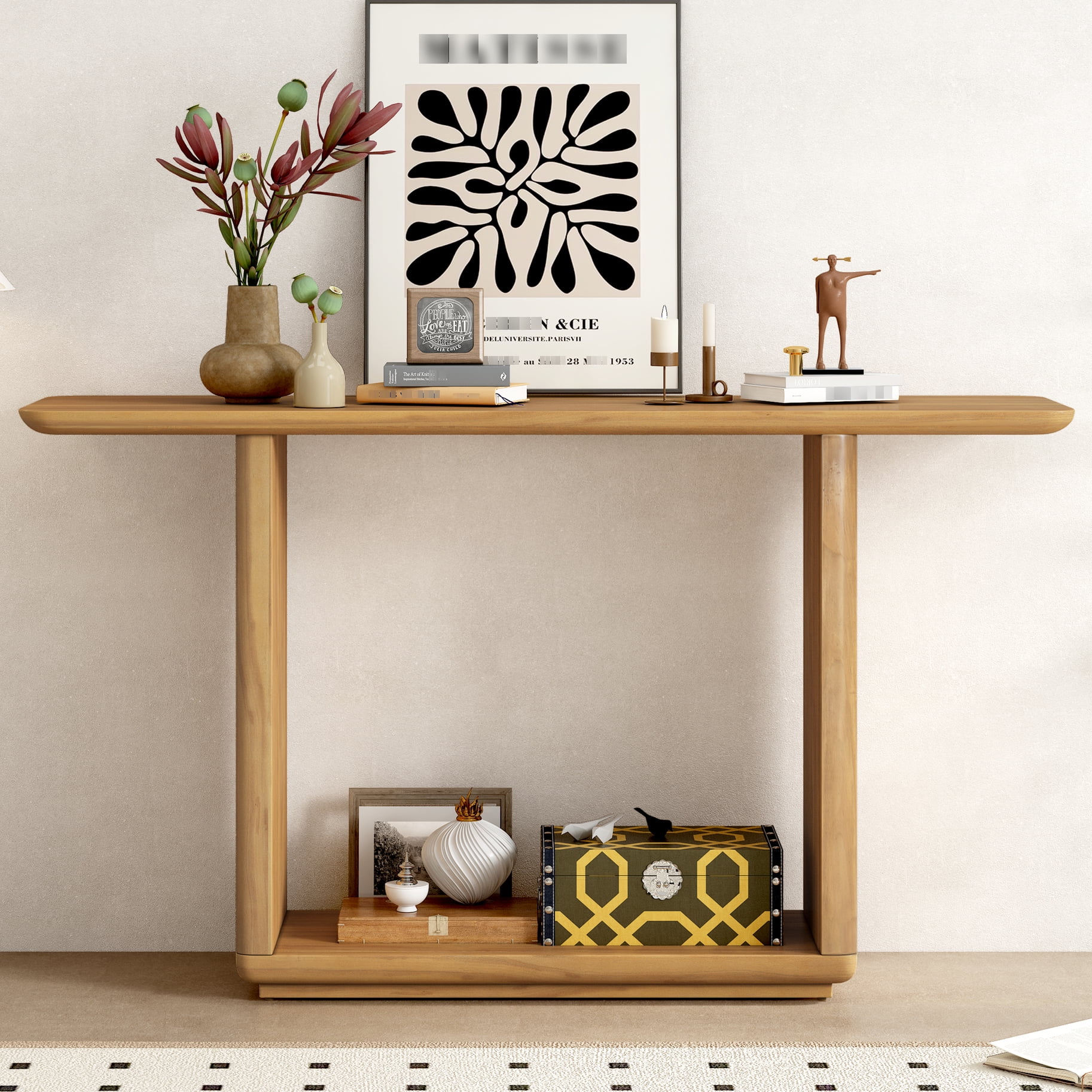 Console Table With A Minimalist Design, Delicately Curved Corners, Natural Wood Veneer Texture ...