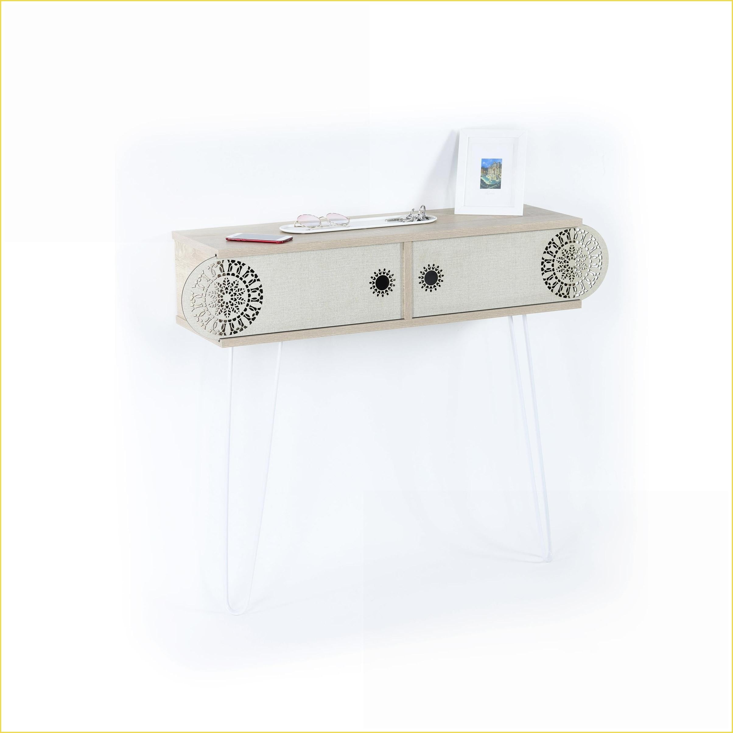 Console Table, Modern 2-Tier with Metal Legs | Plain Light Oak | Wood ...
