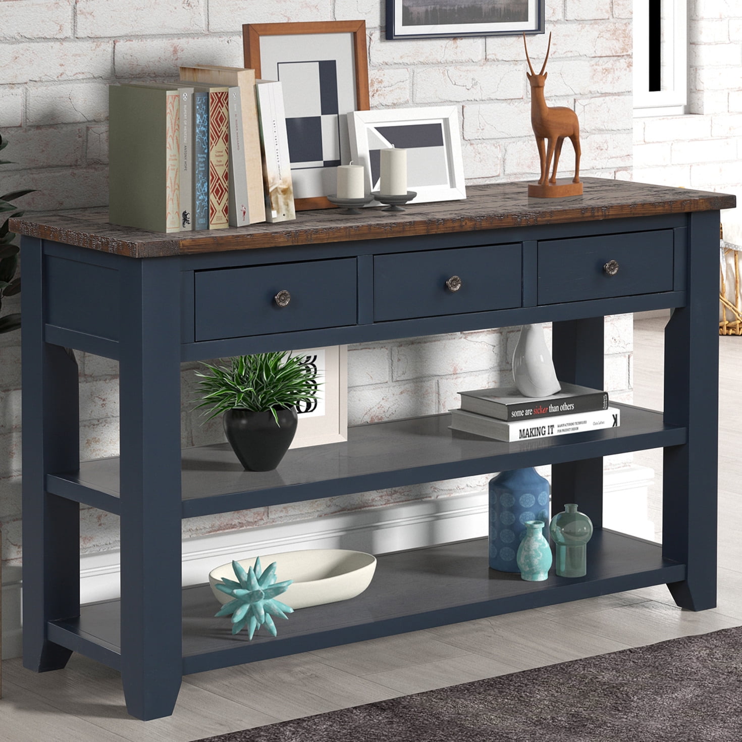 Console Table, Modern Entryway Table with 3 Storage Drawers and 2 Open ...