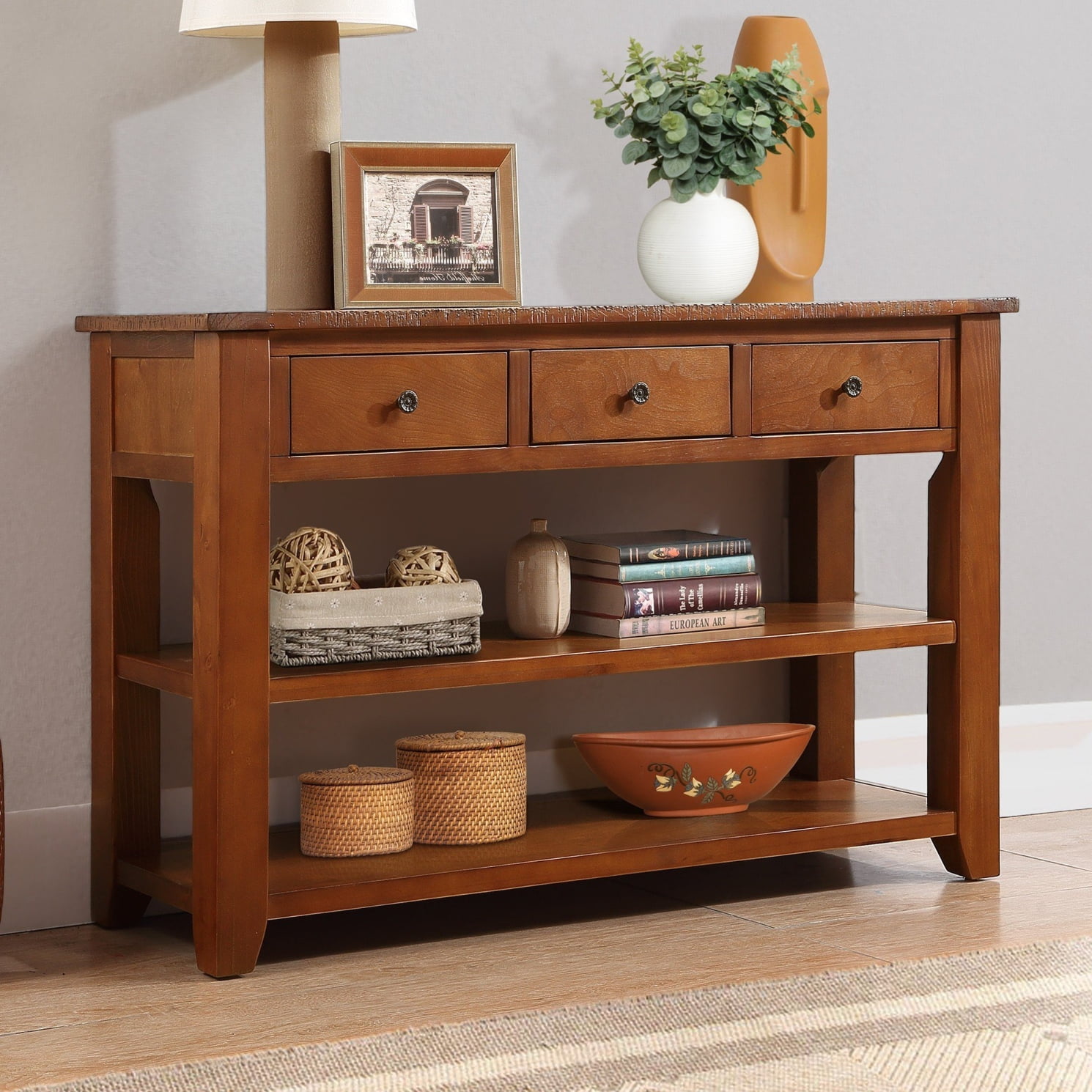 Console Table, Modern Entryway Table with 3 Storage Drawers and 2 Open ...