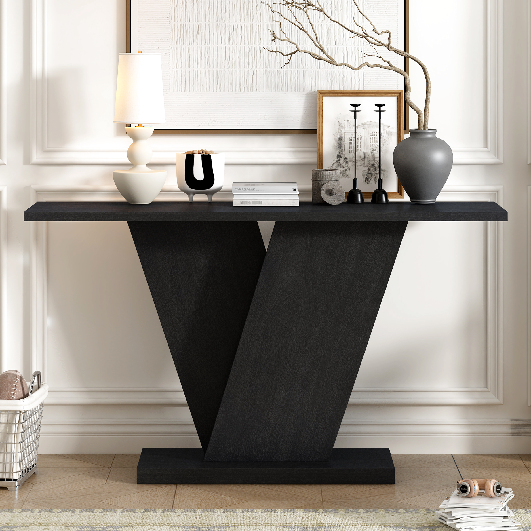 Console Table With Natural Veneer, Elegant Minimalist Look For Office ...
