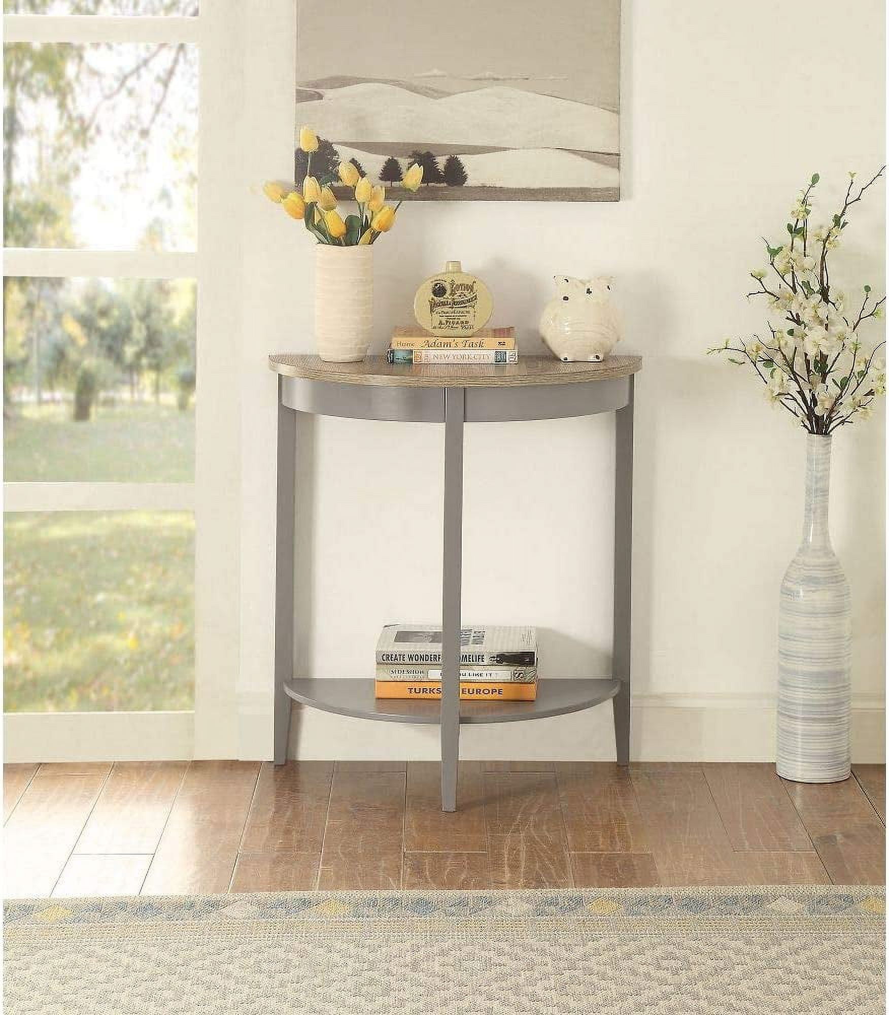 Console Table with Open Compartment, Space-Saving Wood Half Moon ...
