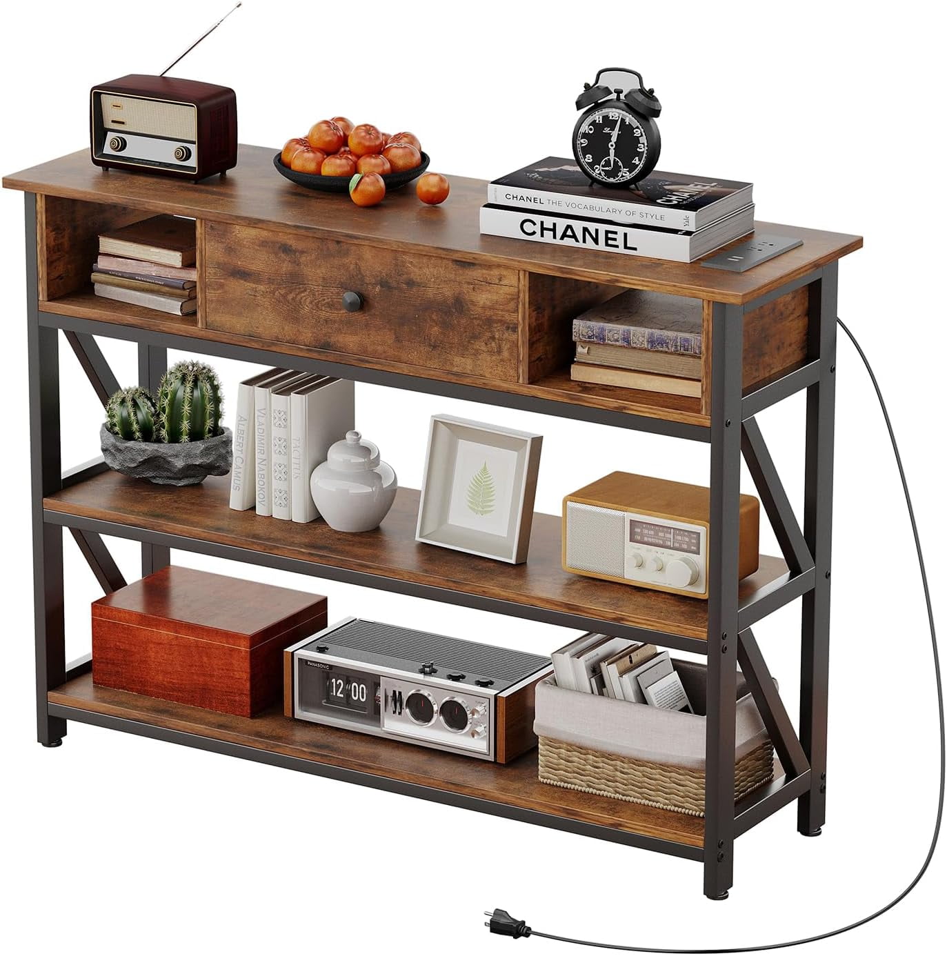 Console Table with Outlets and USB Ports, Entryway Table with Drawer ...