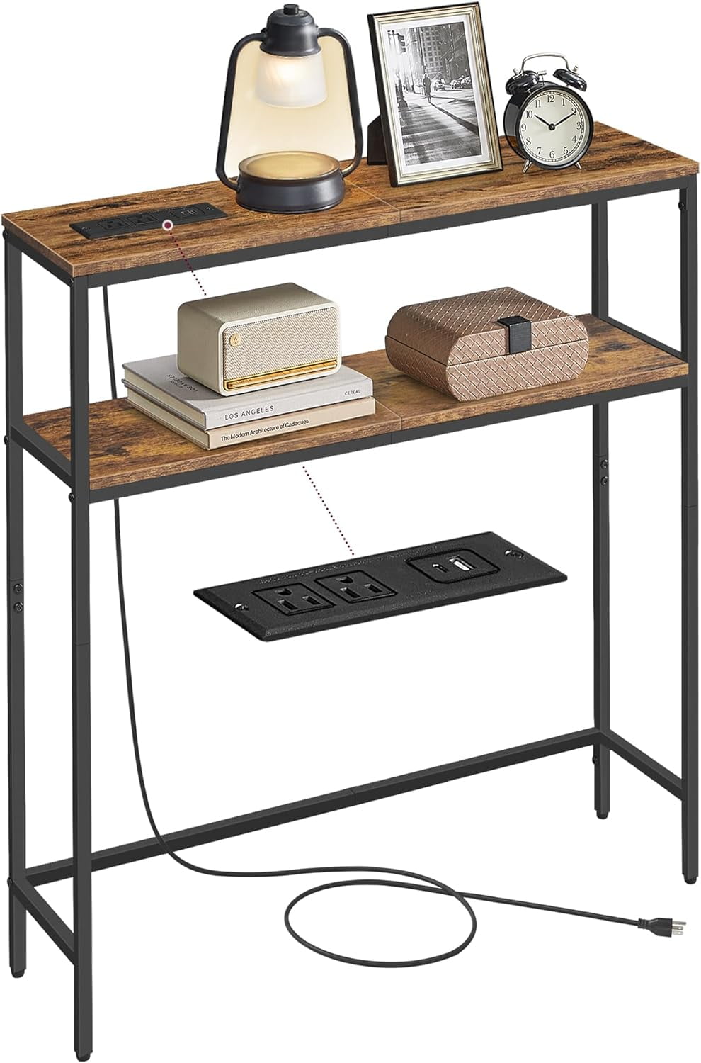 Console Table with Power Outlet, 2-Tier Narrow Sofa Table with 2 ...