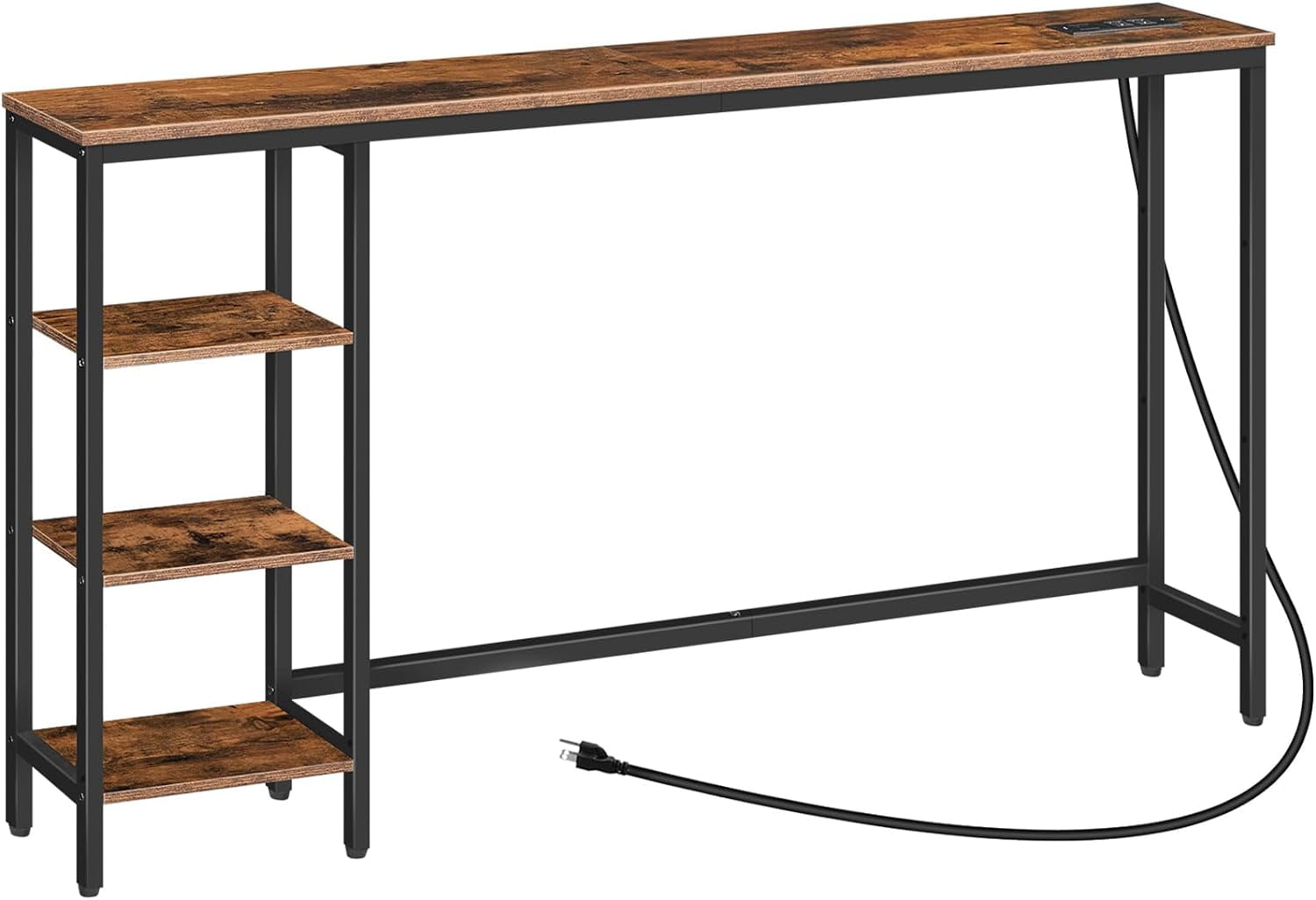 Console Table with Power Outlet, 63" Behind Sofa Table with Shelves ...