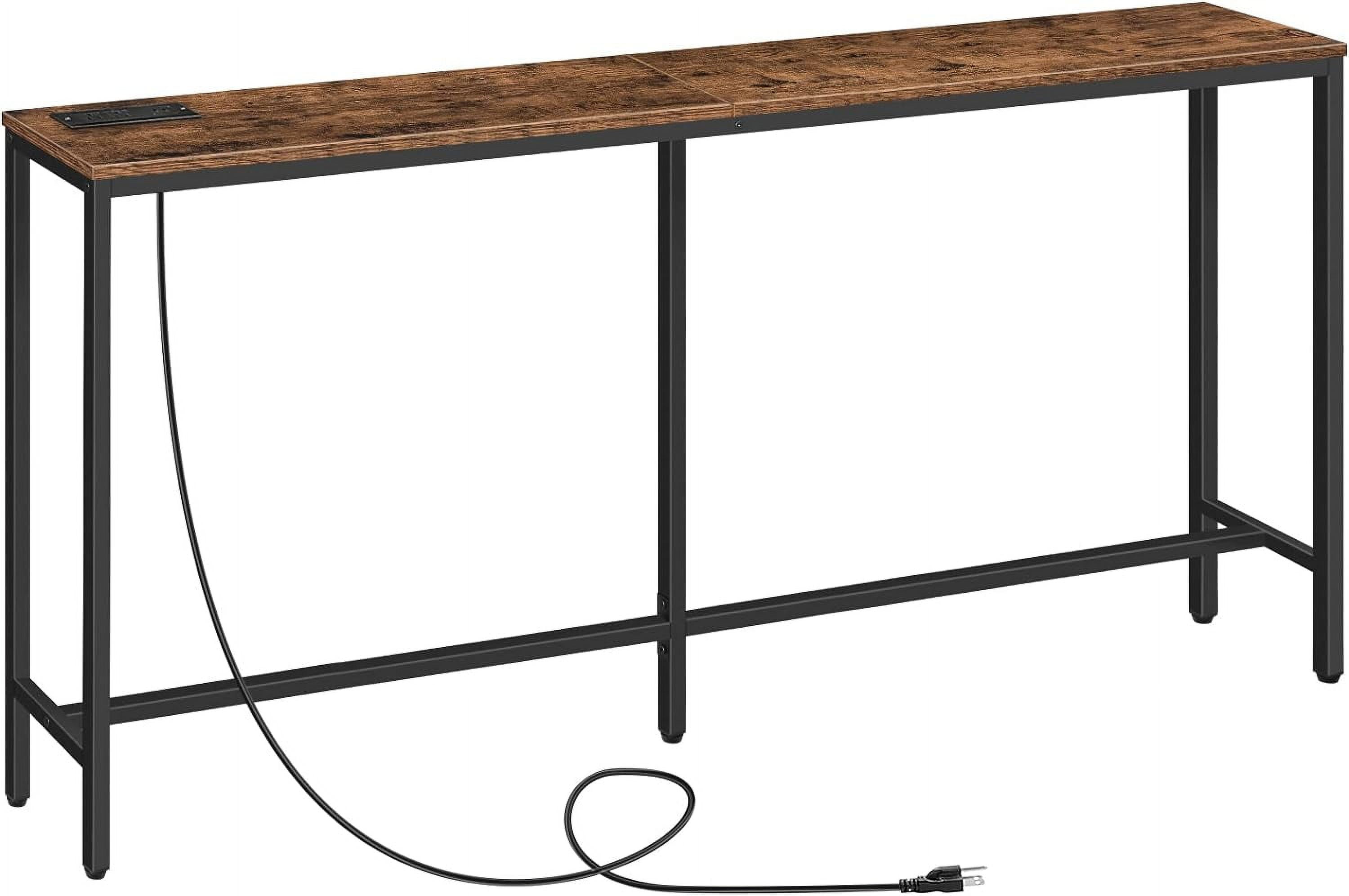 Console Table with Power Outlet, 63" Narrow Sofa Industrial Entryway ...