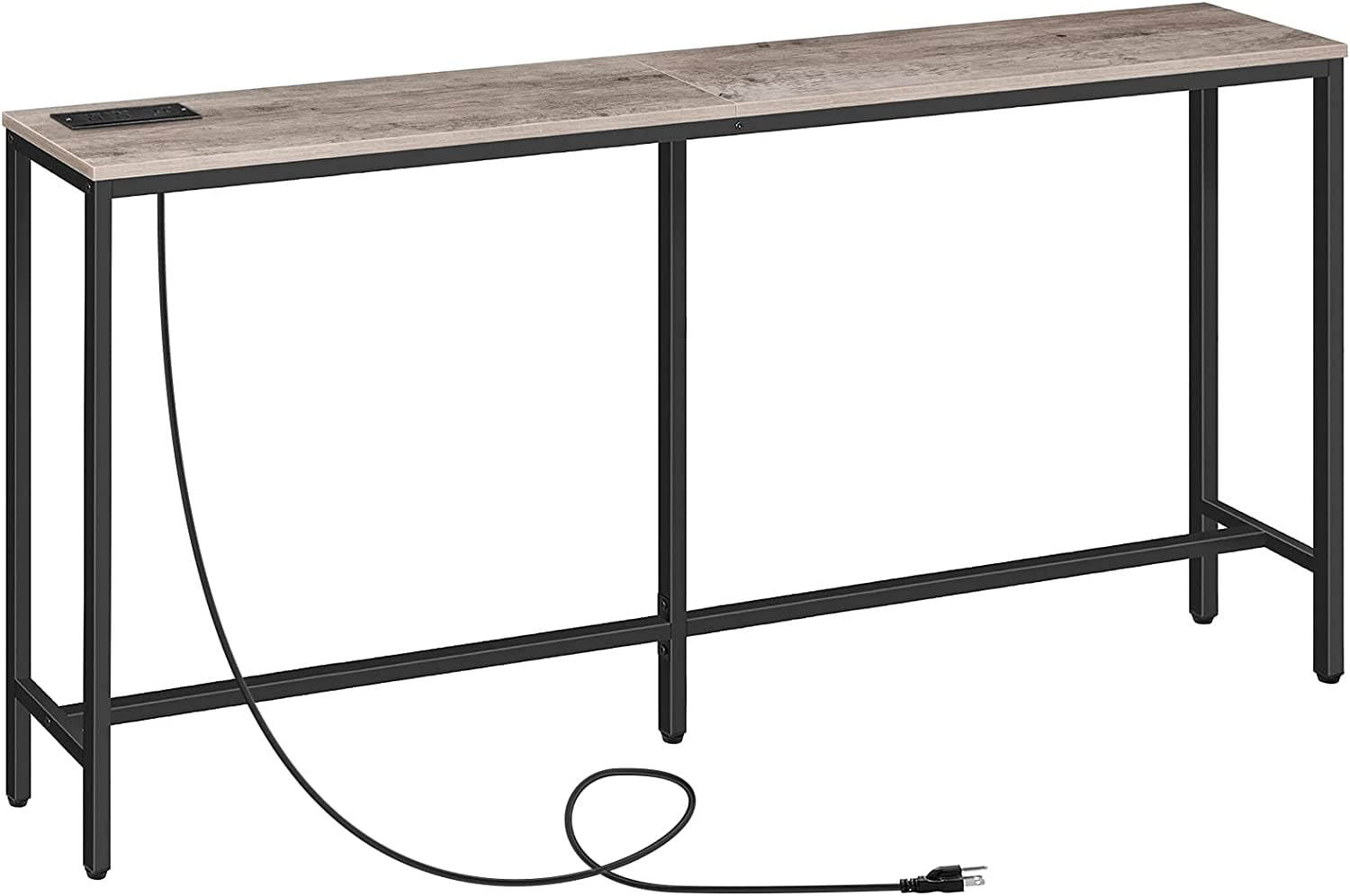 Console Table with Power Outlet, 63" Narrow Sofa Table, Industrial ...