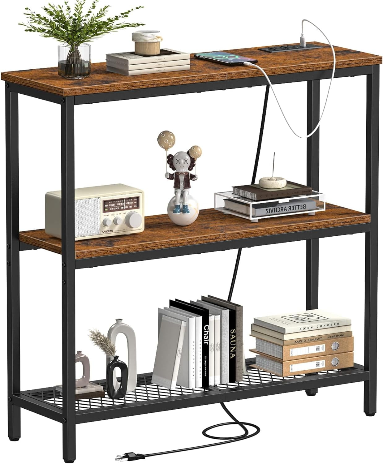 Console Table with Power Outlets, Entryway Table with Storage, Narrow ...