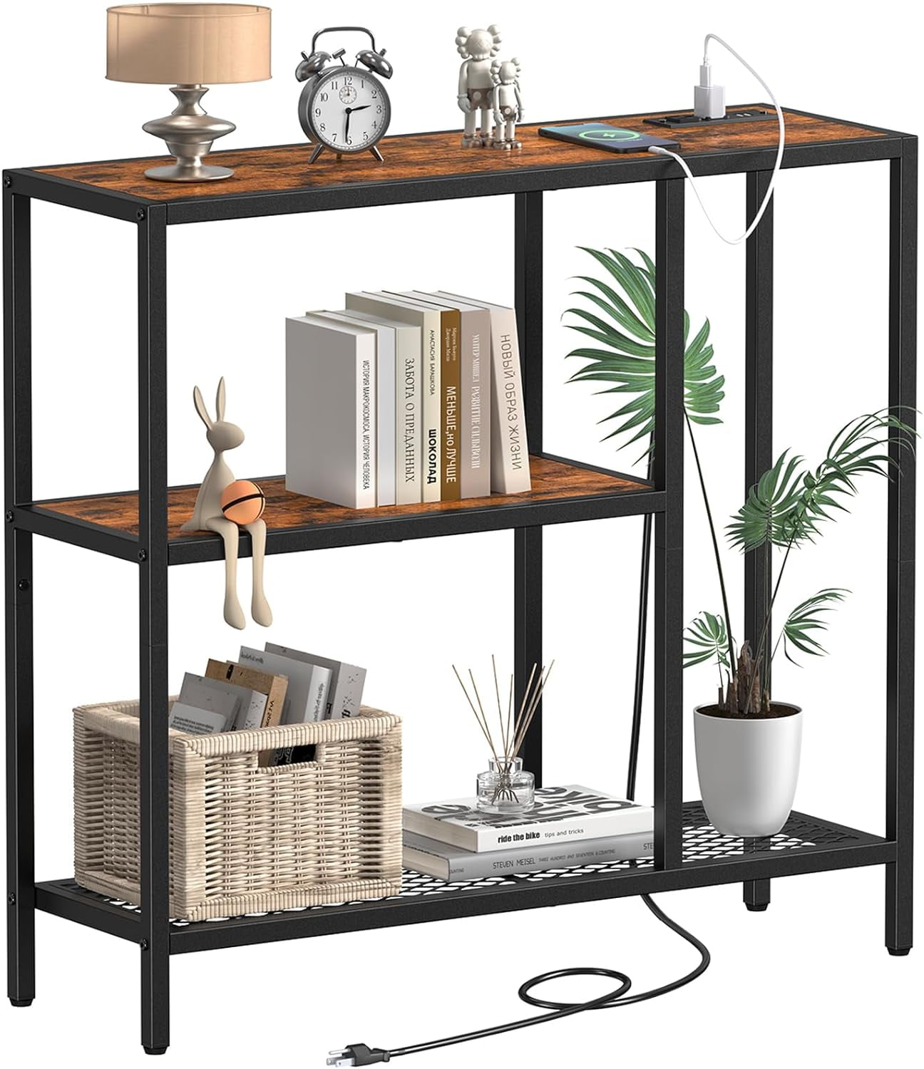 Console Table with Power Outlets, Entryway Table with Storage, 31.5