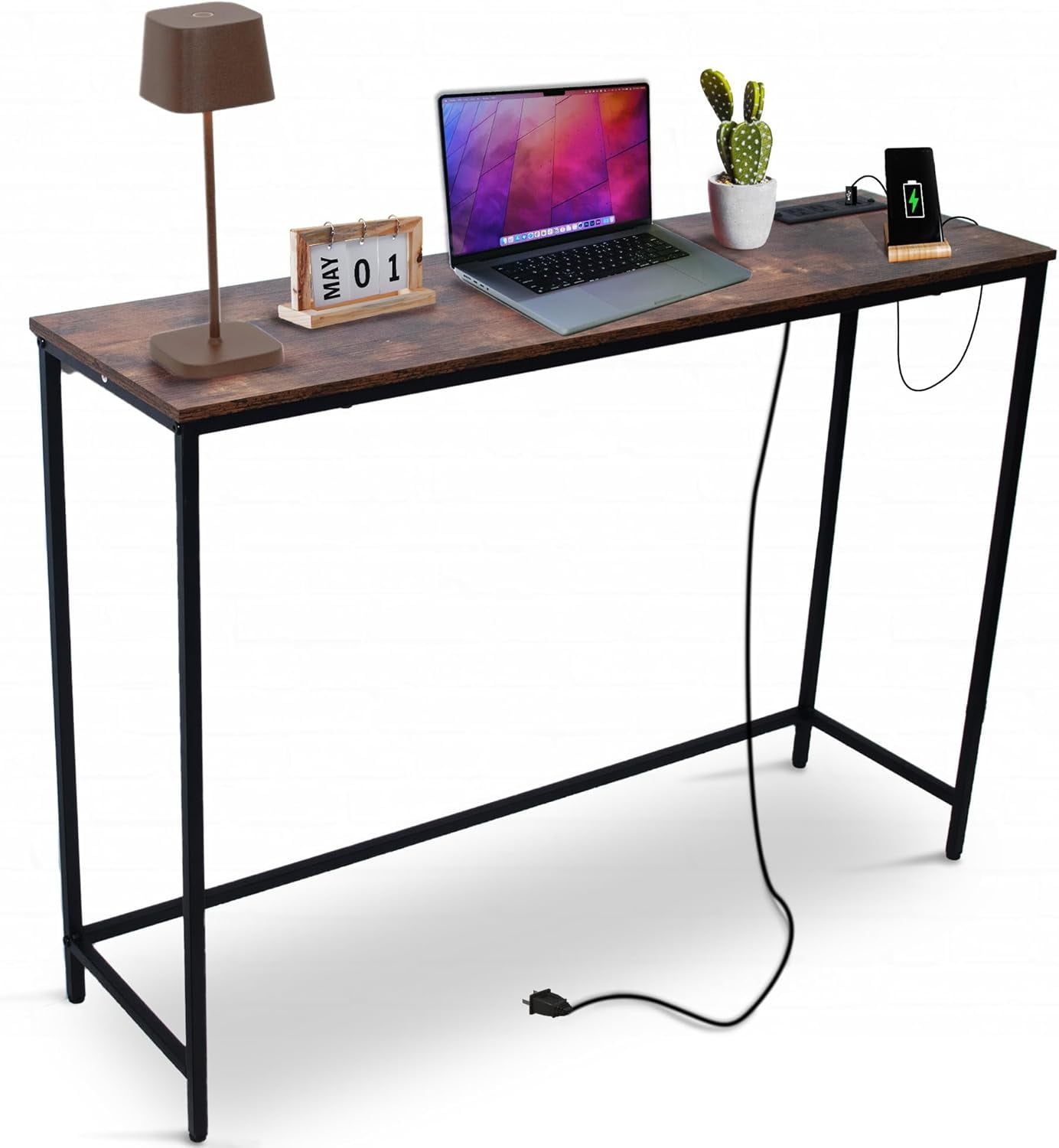 Console Table with Power Outlets and USB Port, 42.2" Sofa Table, Slim ...