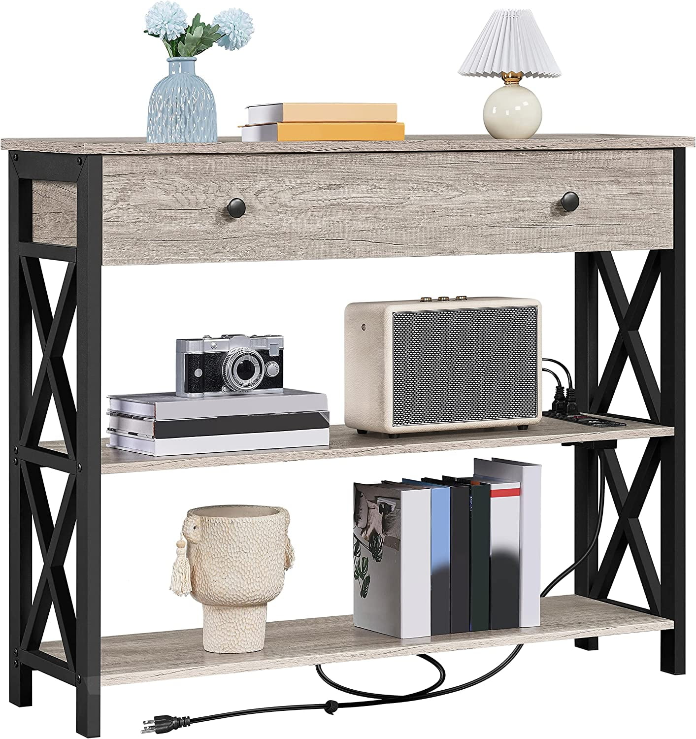 Console Table with Power Outlets and USB Ports, Wooden Entryway Table ...