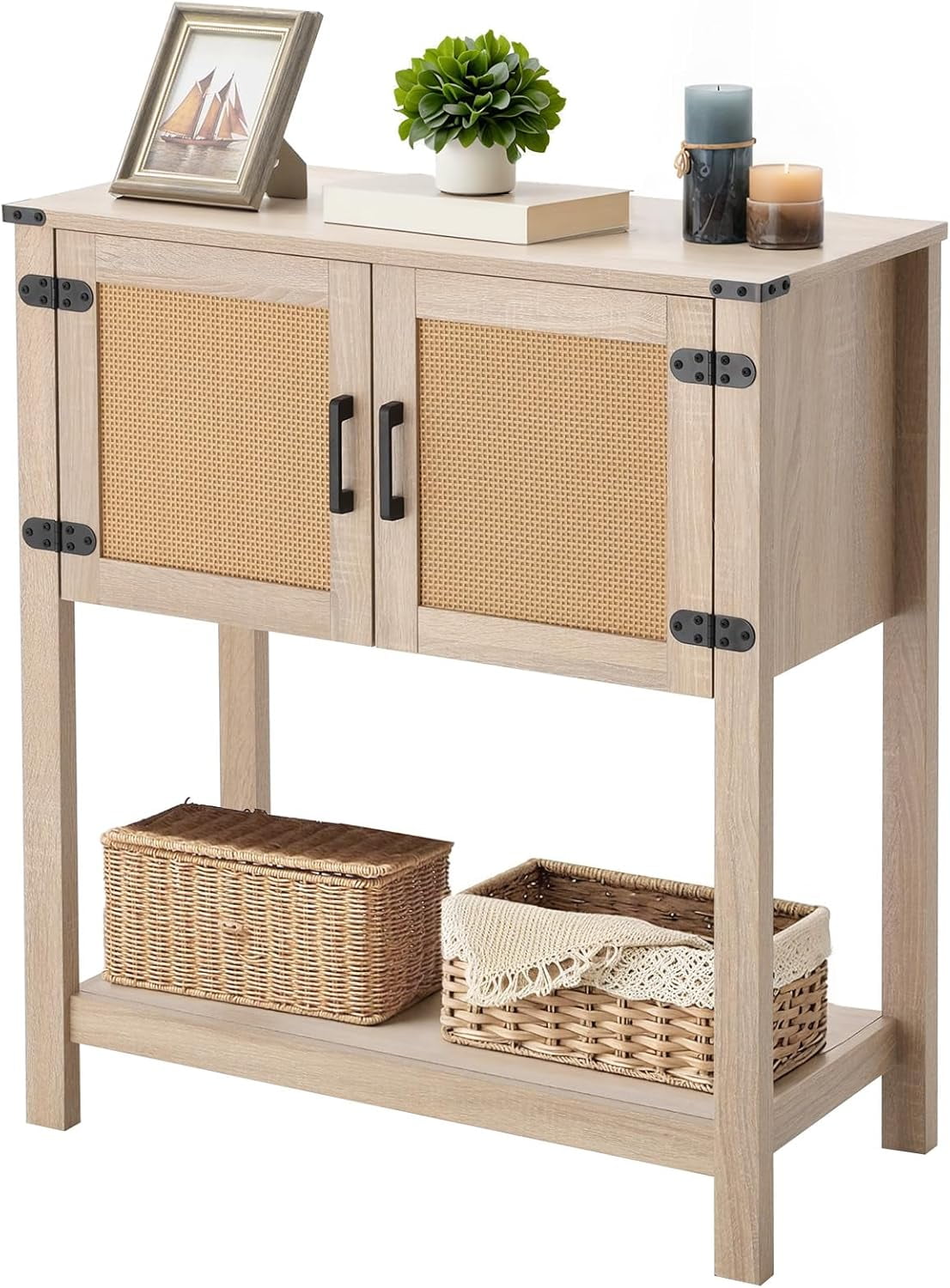 Console Table with Rattan Doors, Farmhouse Entryway Table with Storage Cabinet, Behind Couch ...