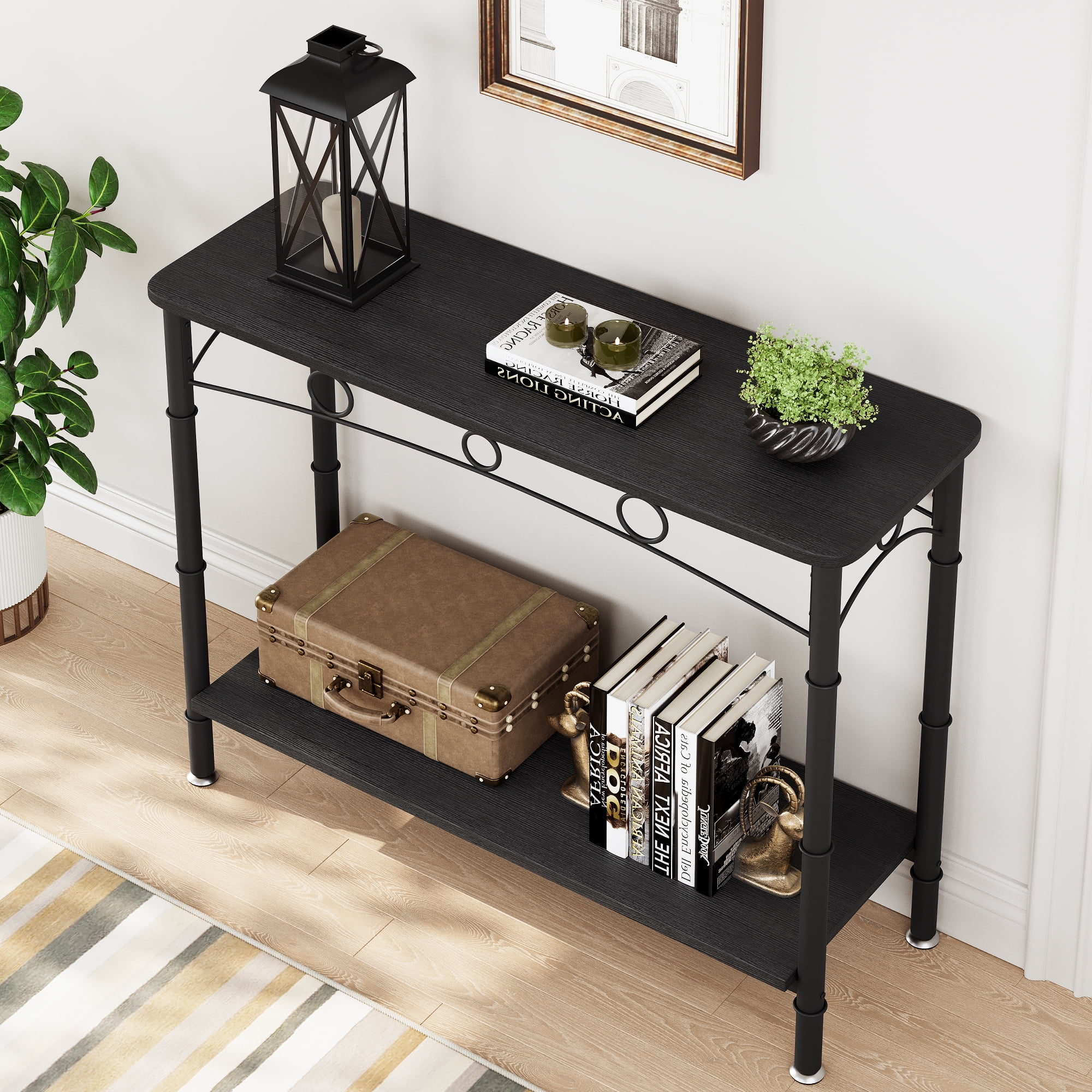 Console Table, Retro Sofa Table Entryway Table with Storage, 2 Tier ...